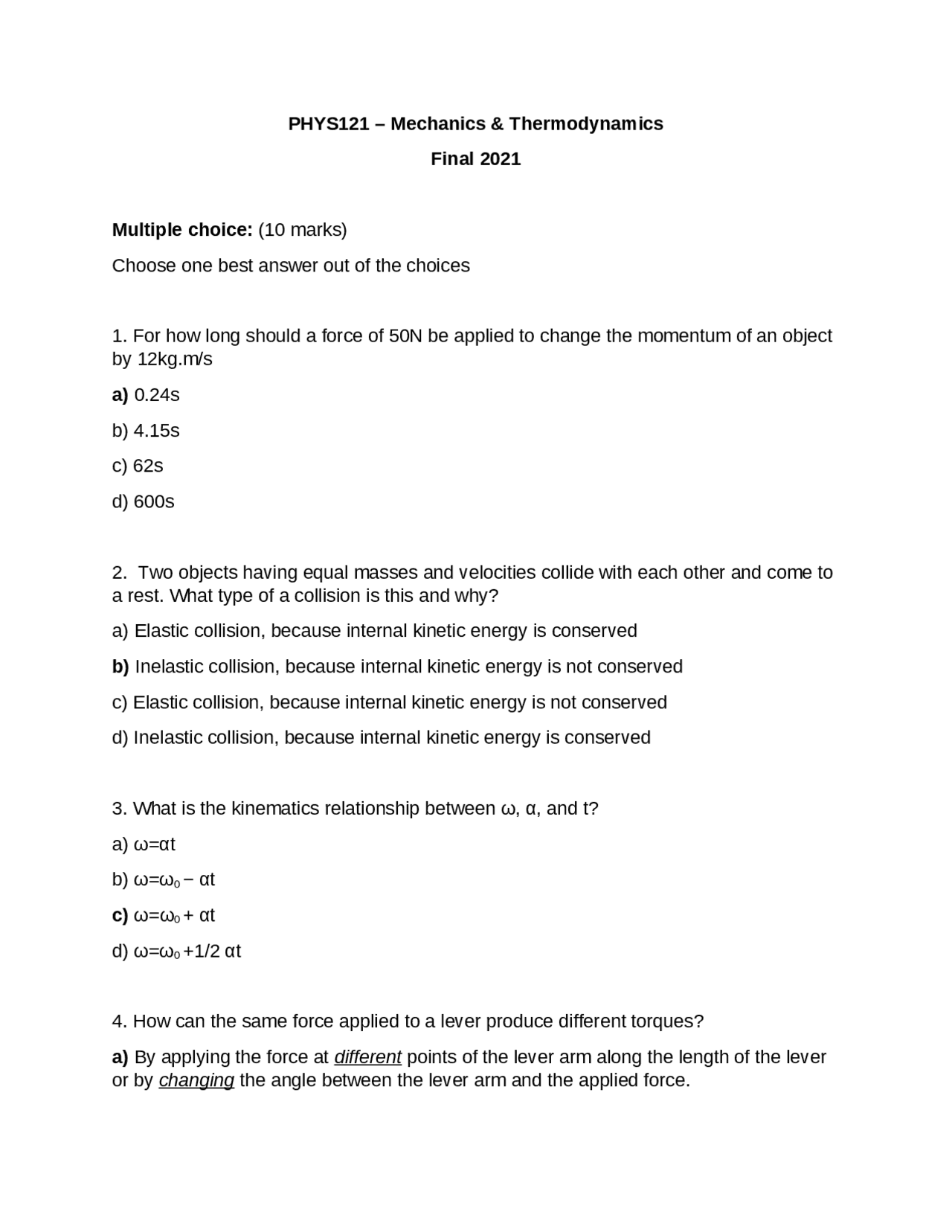 Final english test with basical level from easy to hard - Docsity