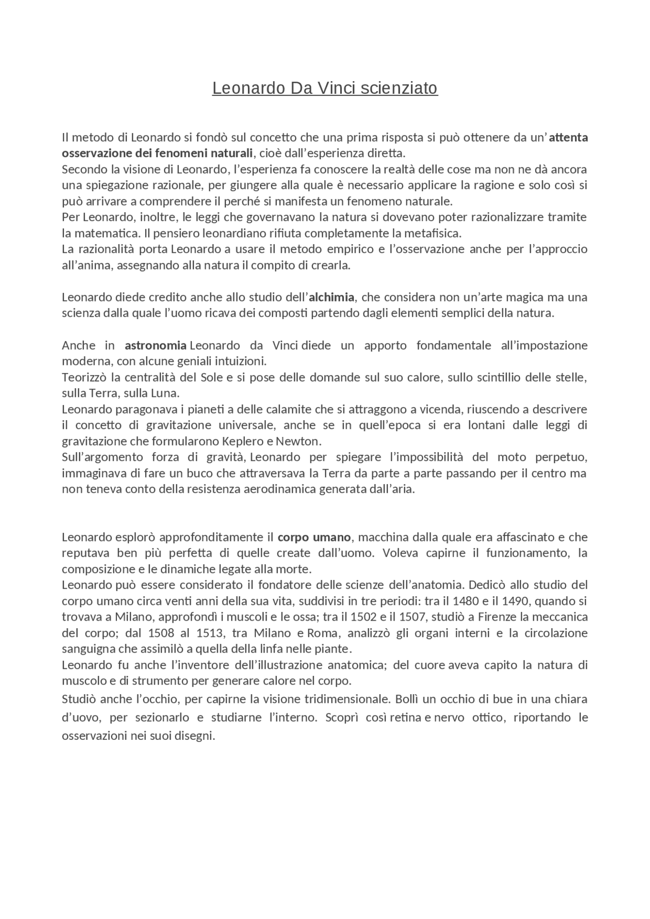 Leonardo Da Vinci Scienziato Docsity