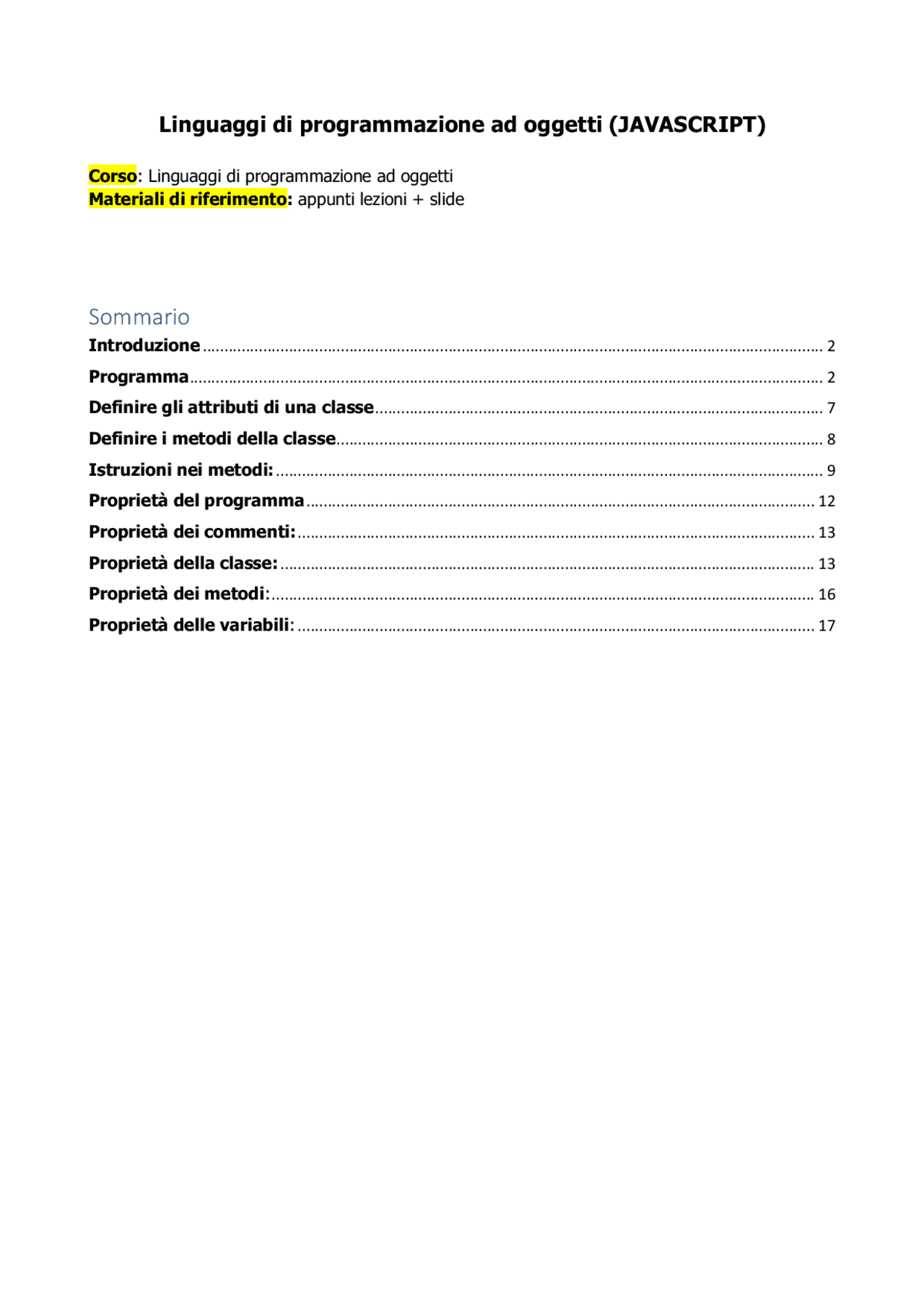 Linguaggi Di Programmazione Ad Oggetti Javascript Docsity