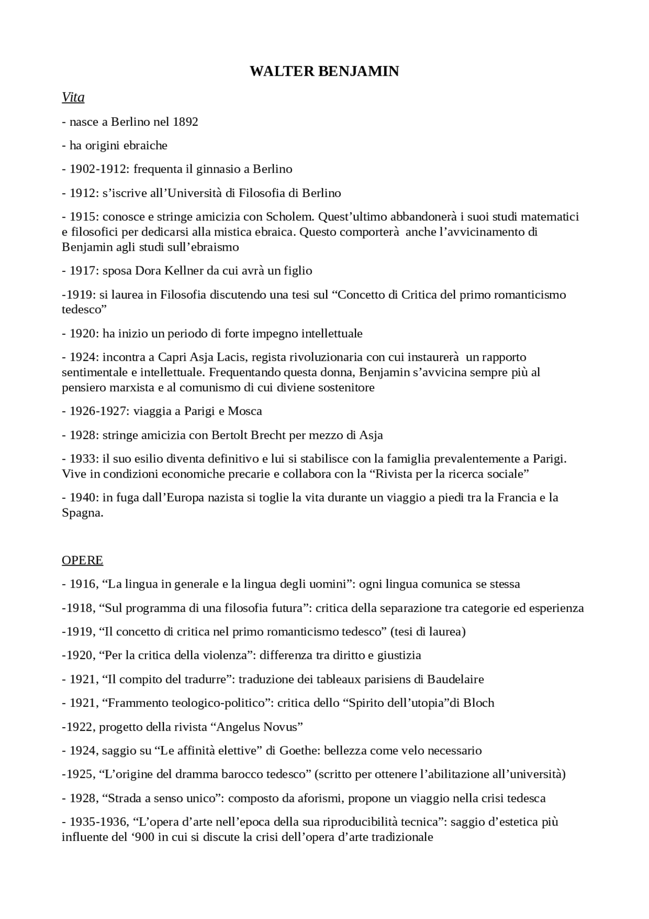 Appunti Su Walter Benjamin Docsity