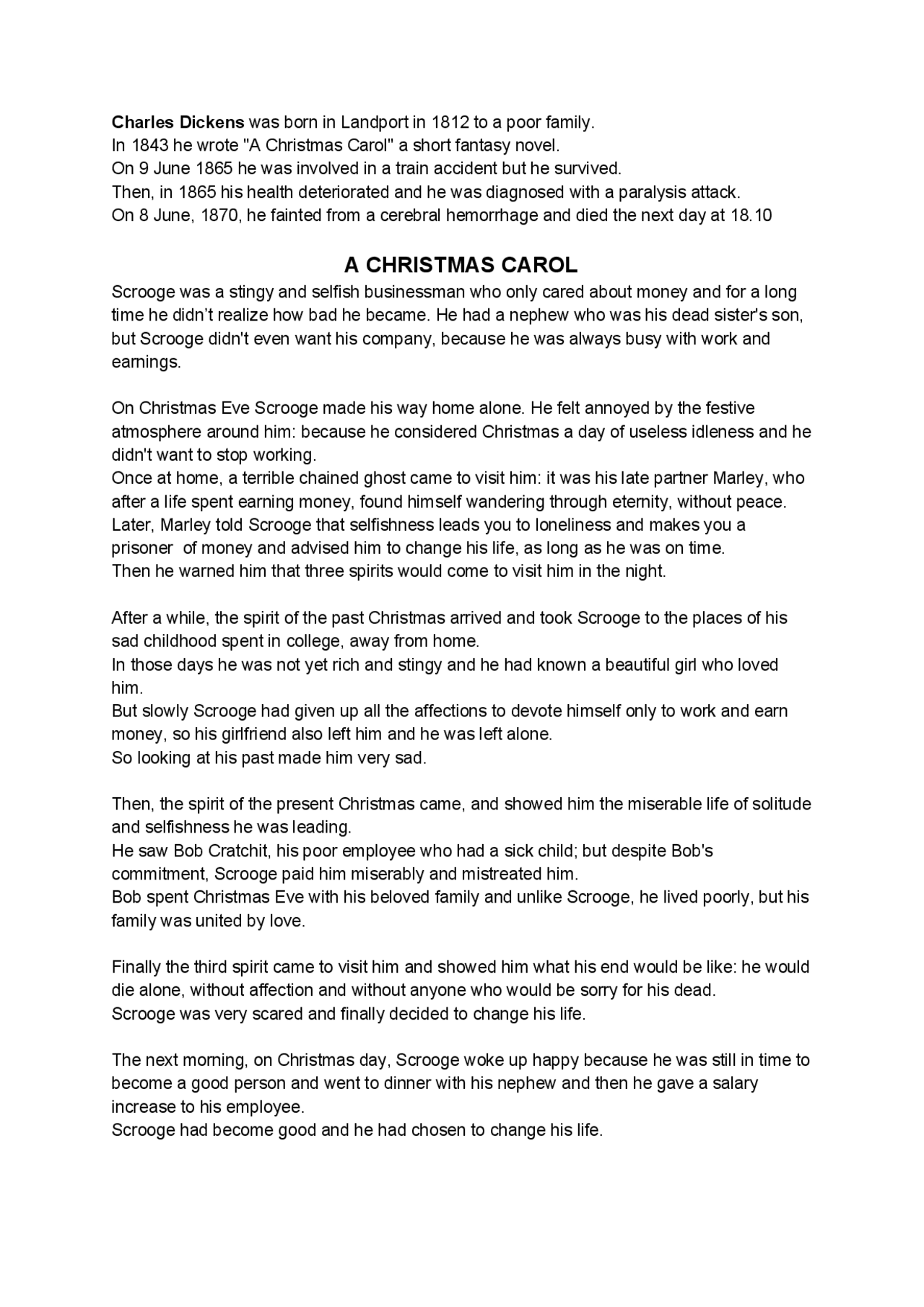 A christmas carol + charles dickens - Docsity