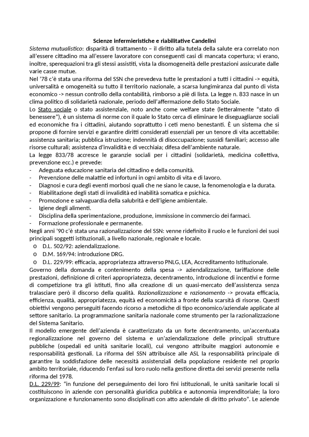 Scienze Infermieristiche E Riabilitative Docsity