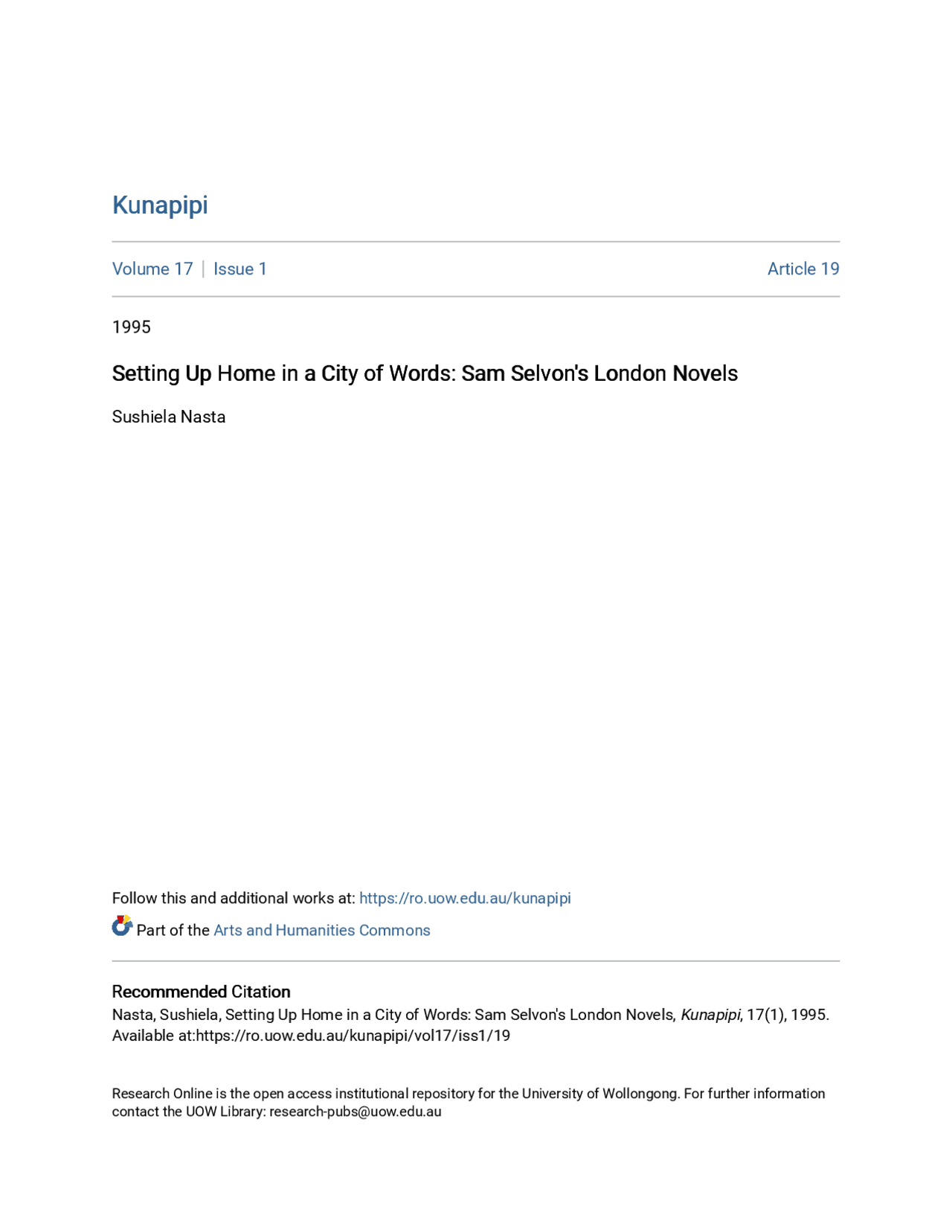 Sam Selvon's London Novels: Setting Up Home in a City of Words ...