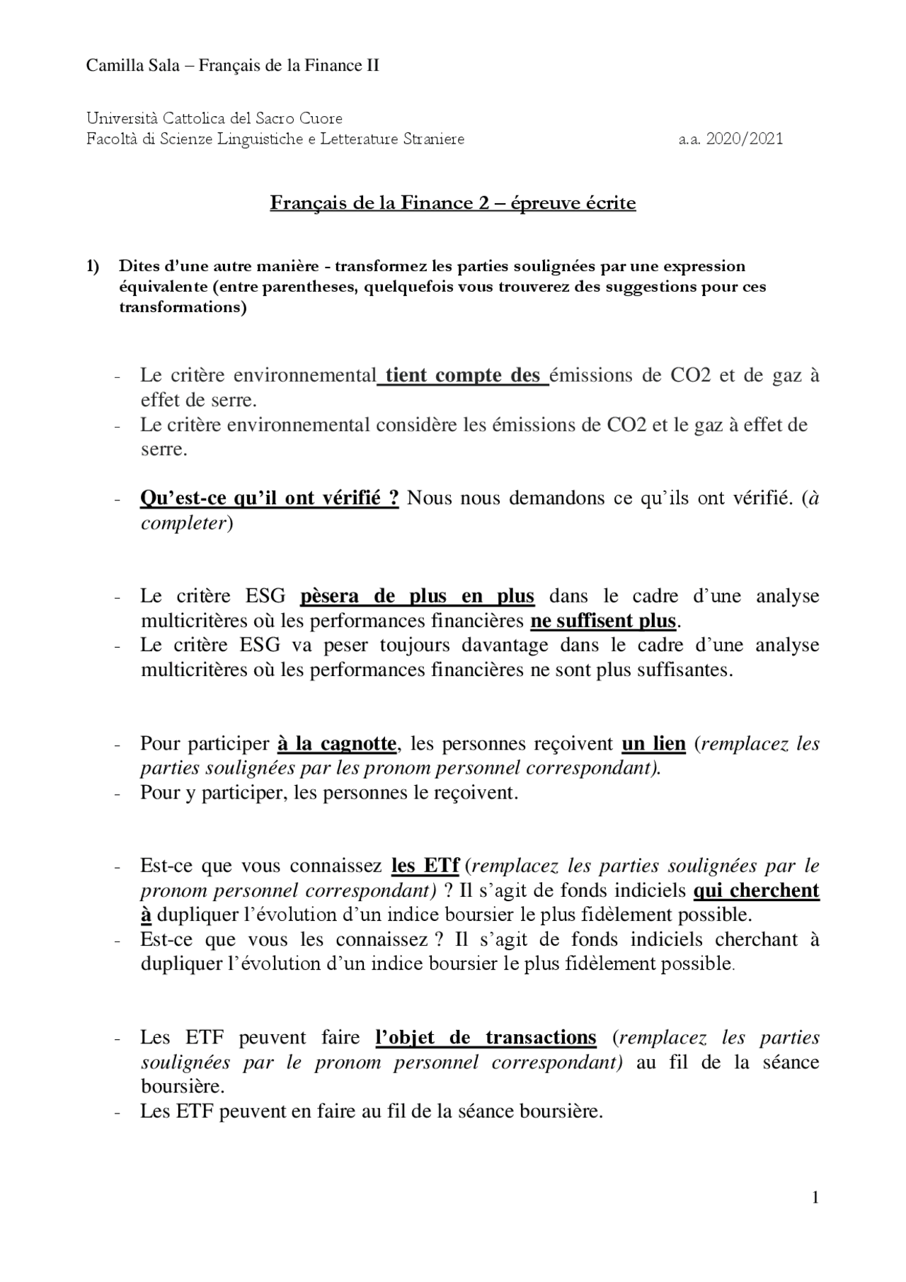 Domande E Risposte Esame Français De La Finance Ii Esir Appunti Di