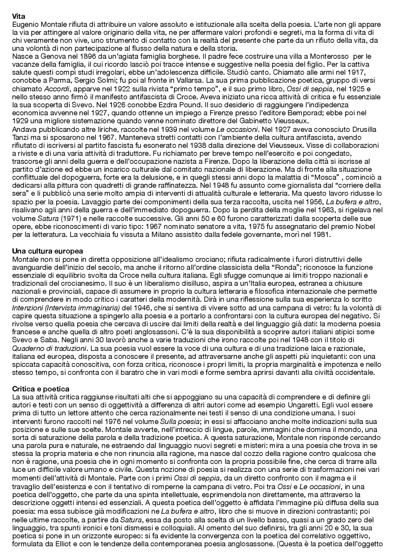 Riassunto Di Montale Pdf Docsity