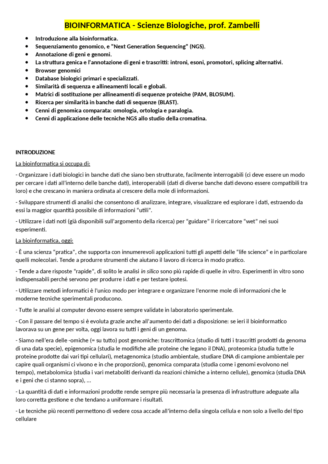 Dispensa bioinformatica - Docsity