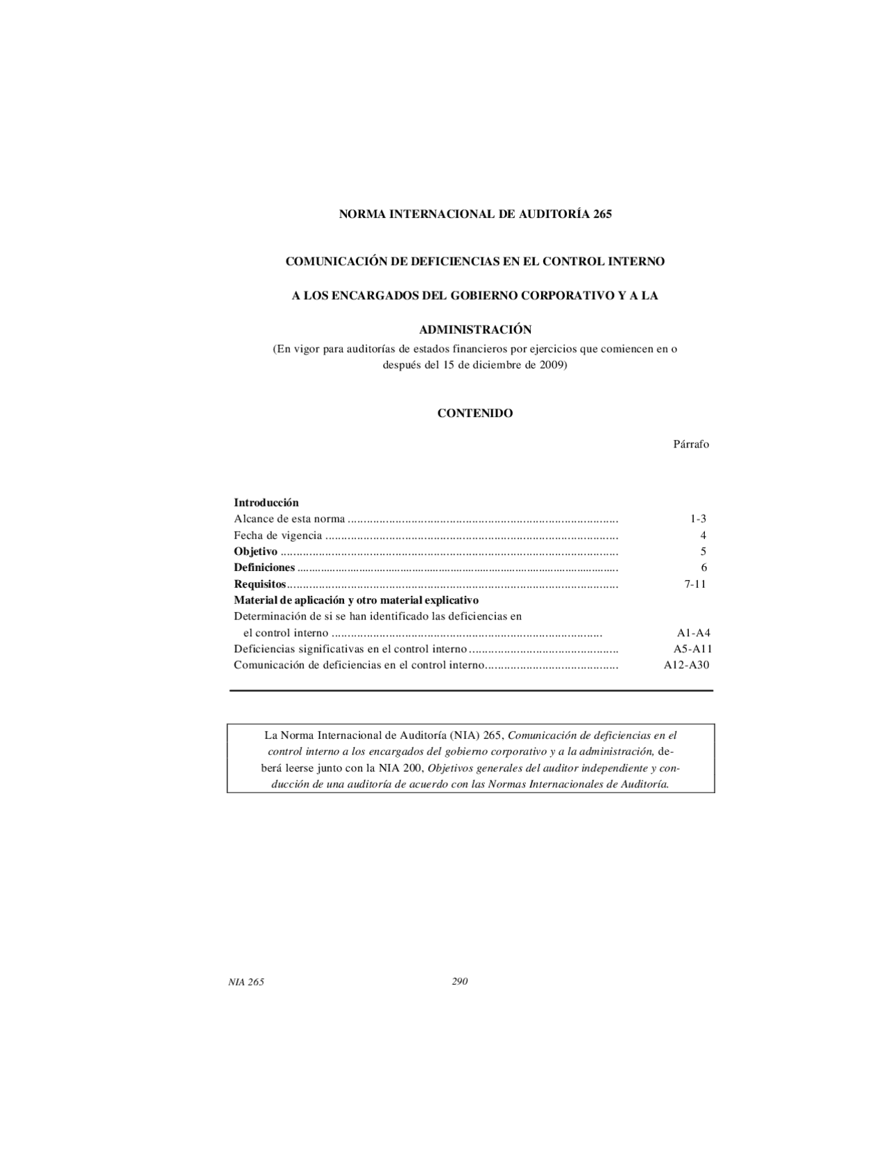 Nia 265. Norma internacional de auditoria - Docsity