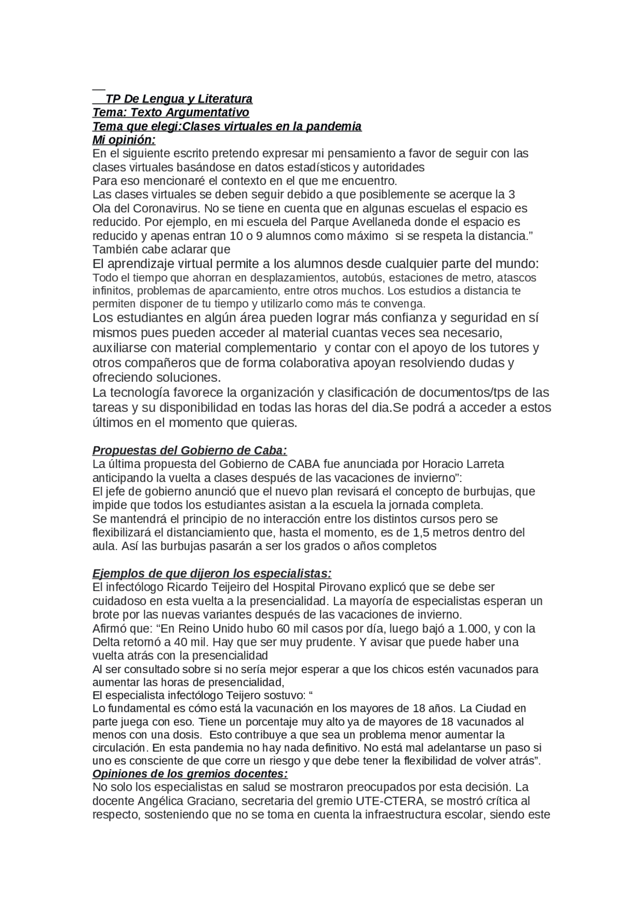 Tp De Lenguatexto Argumentativo Clases Virtuales Ejercicios De