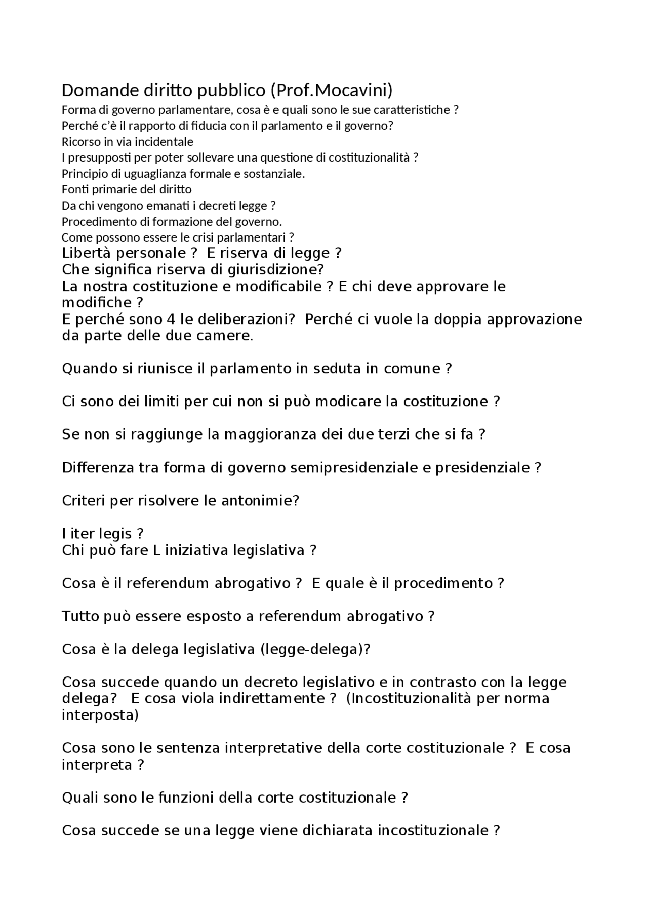 Domande Diritto Pubblico Docsity
