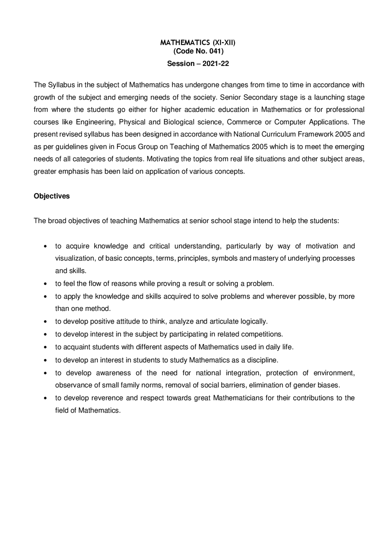 Syllabus of maths 2021 - Docsity