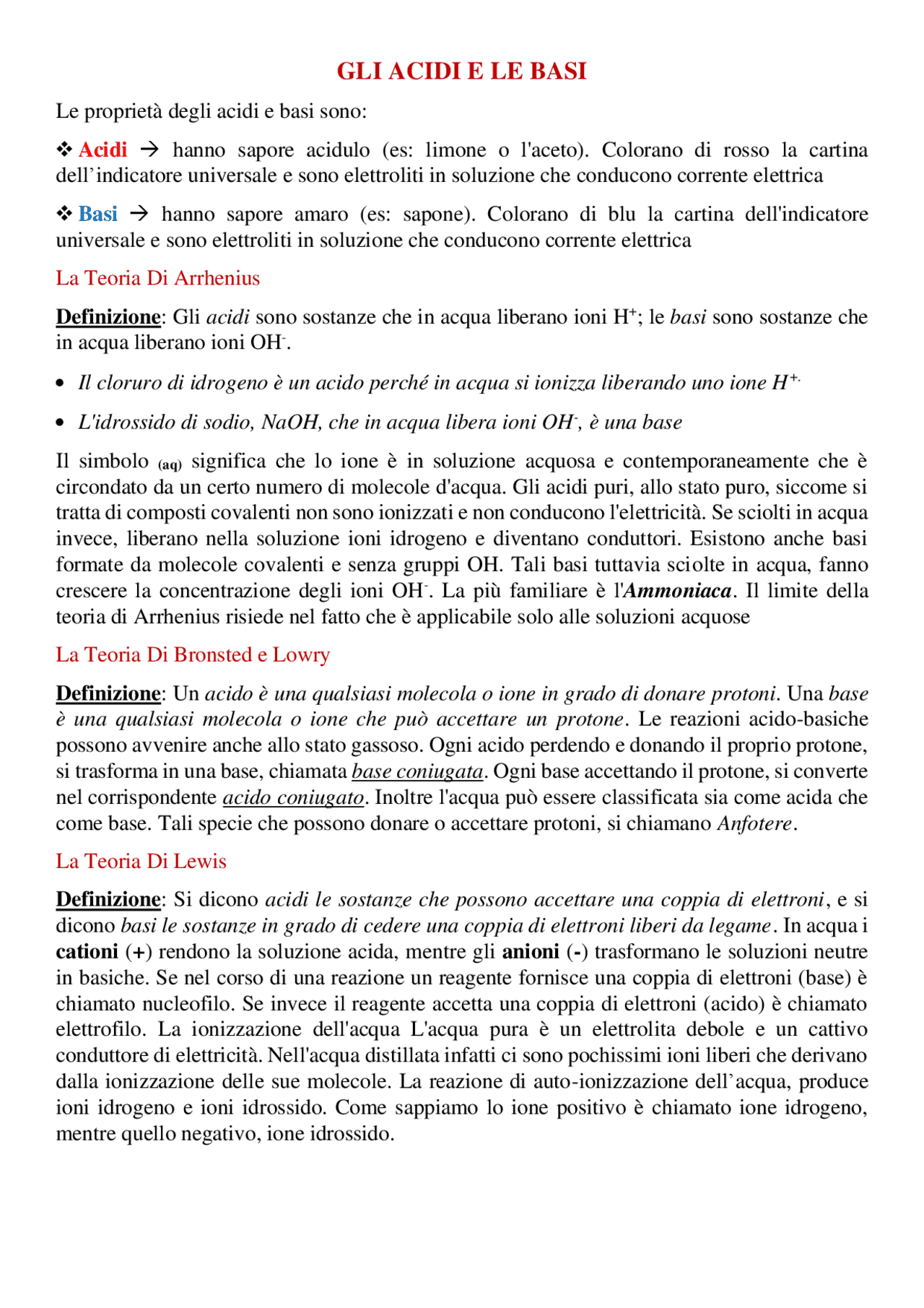 Gli Acidi E Le Basi Proprietà E Caratteristiche Docsity