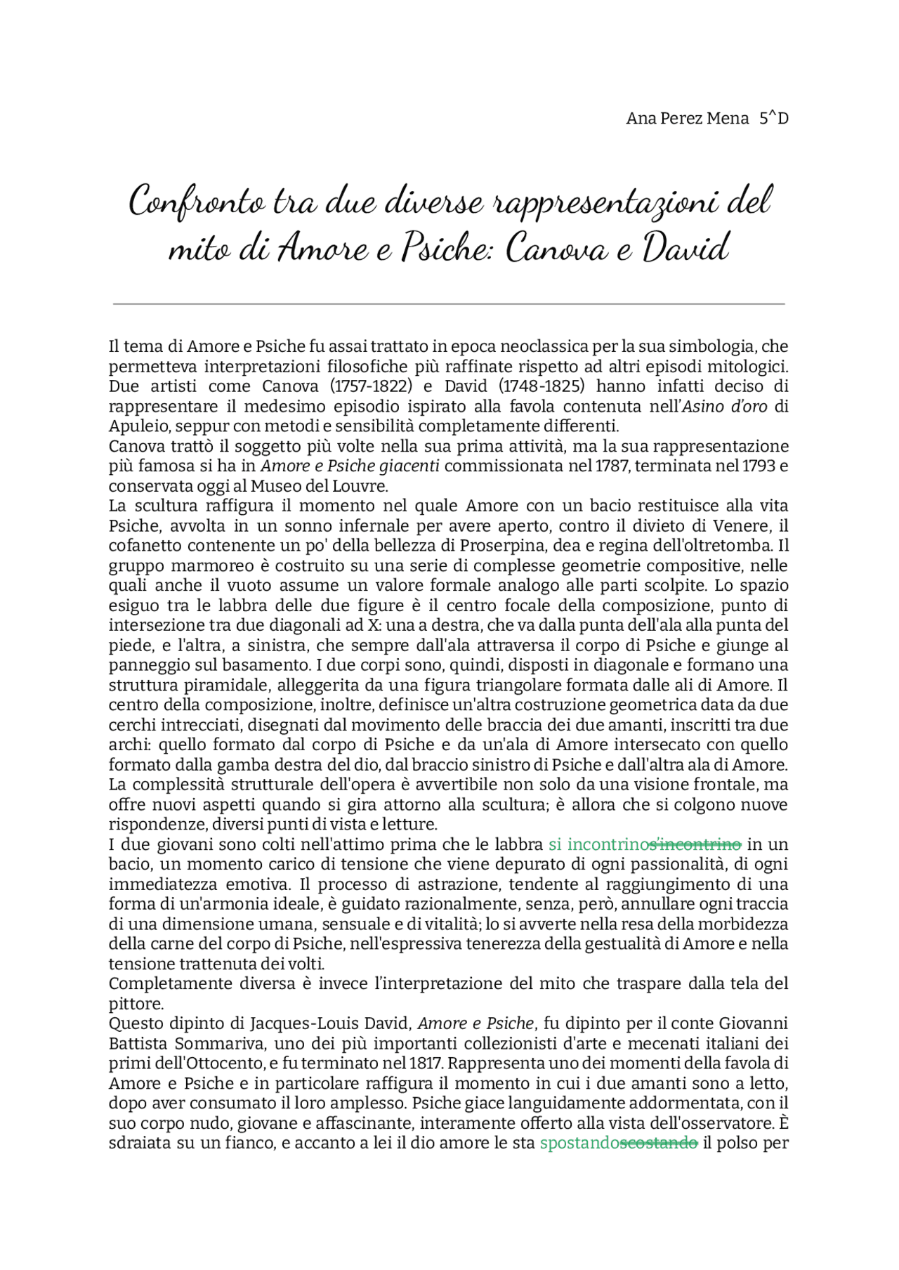 Confronto Amore E Psiche Canova E David Docsity