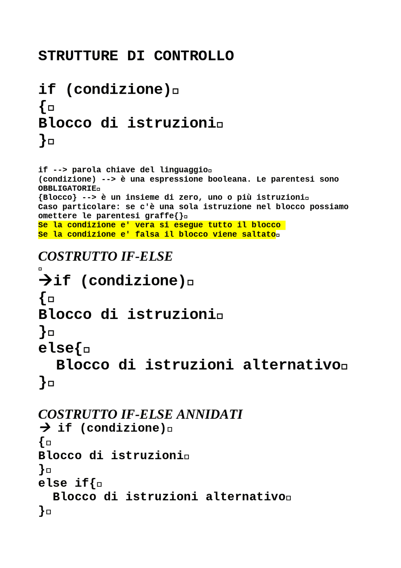 Strutture di controllo: if - if else - Docsity