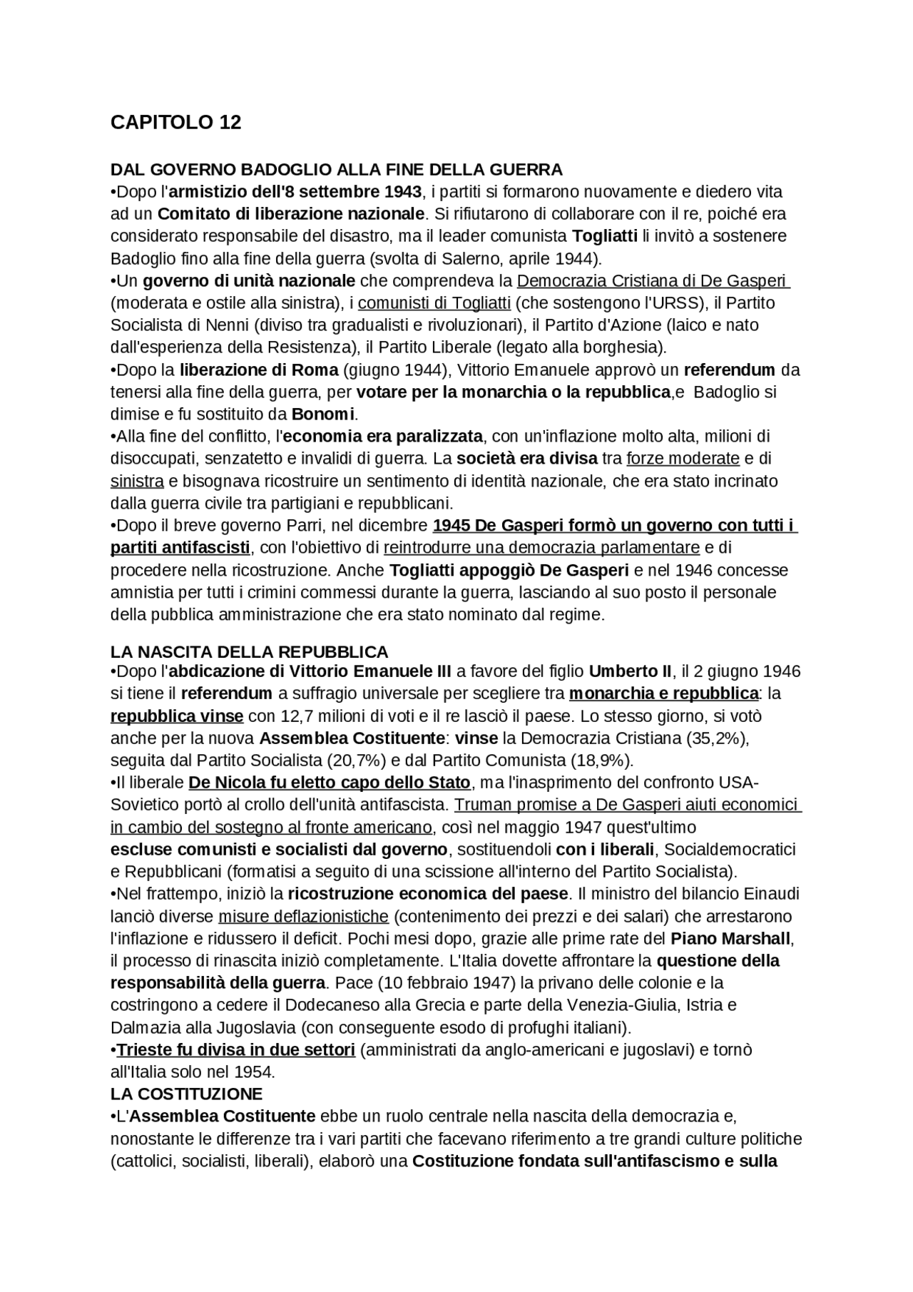 Riassunto Storia Capitolo 12 Docsity