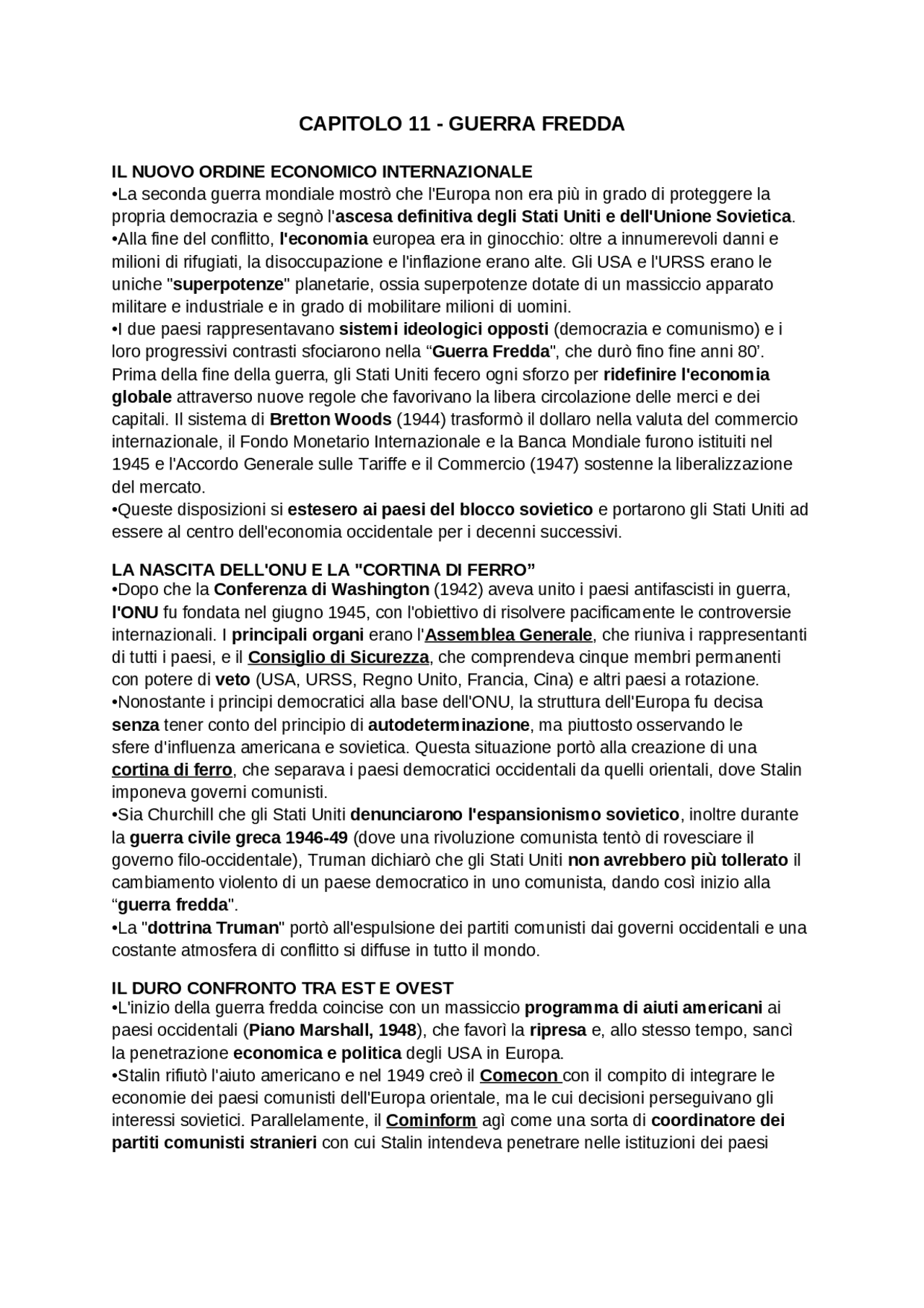 Riassunto Guerra Fredda Docsity