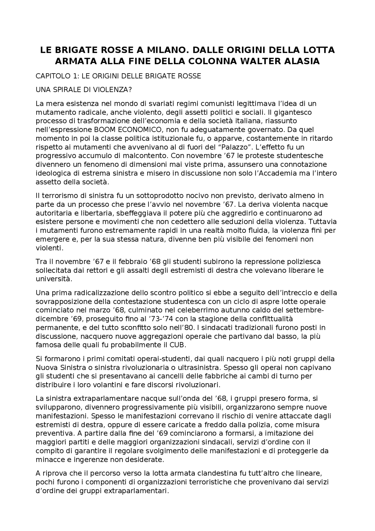Riassunto Le Brigate Rosse A Milano Docsity