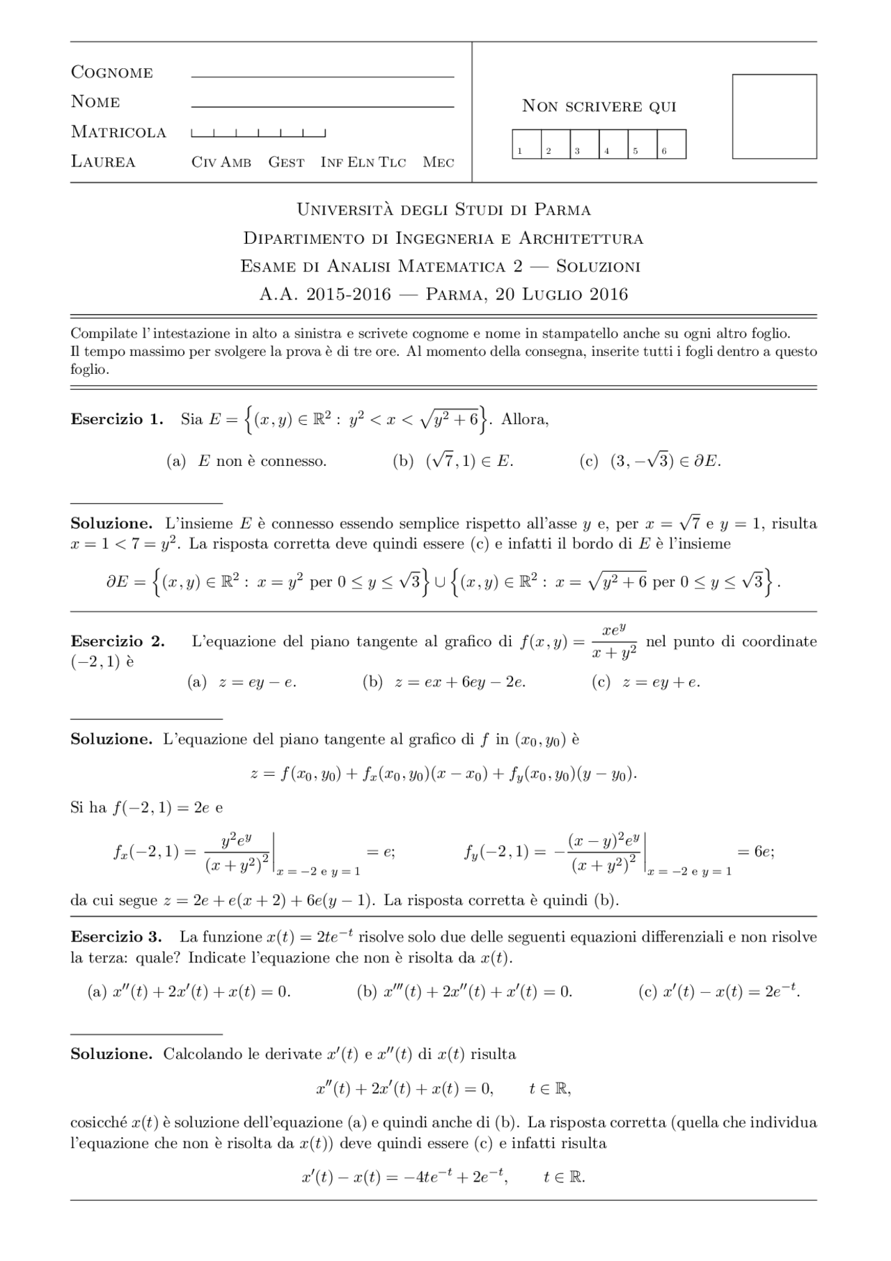 Esercizi Analisi Matematica Ii Docsity