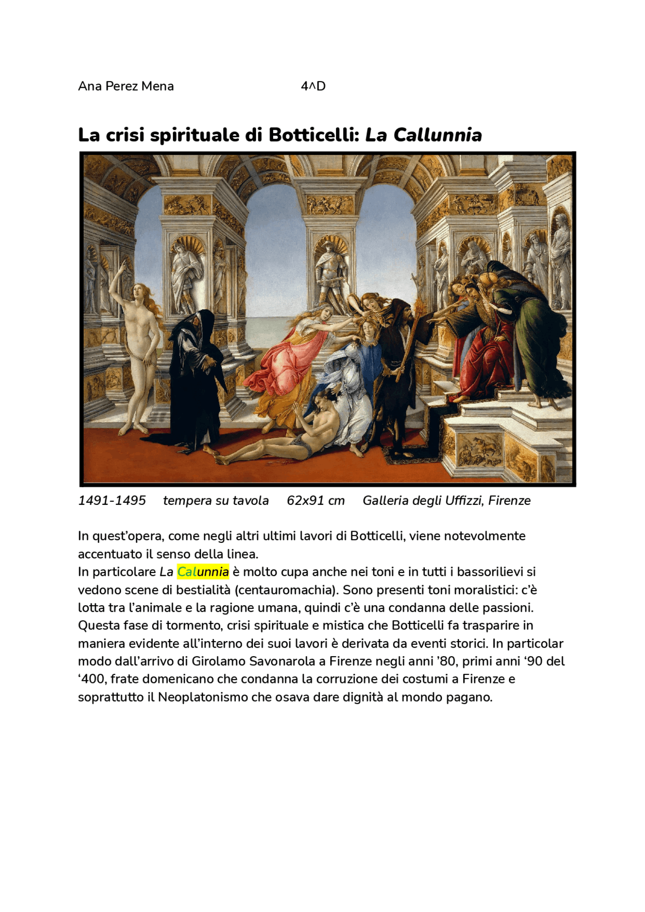 La crisi spirituale di Botticelli - Docsity