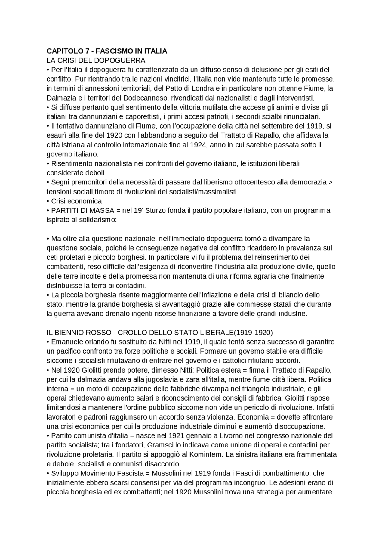 Riassunto Fascismo In Italia Docsity