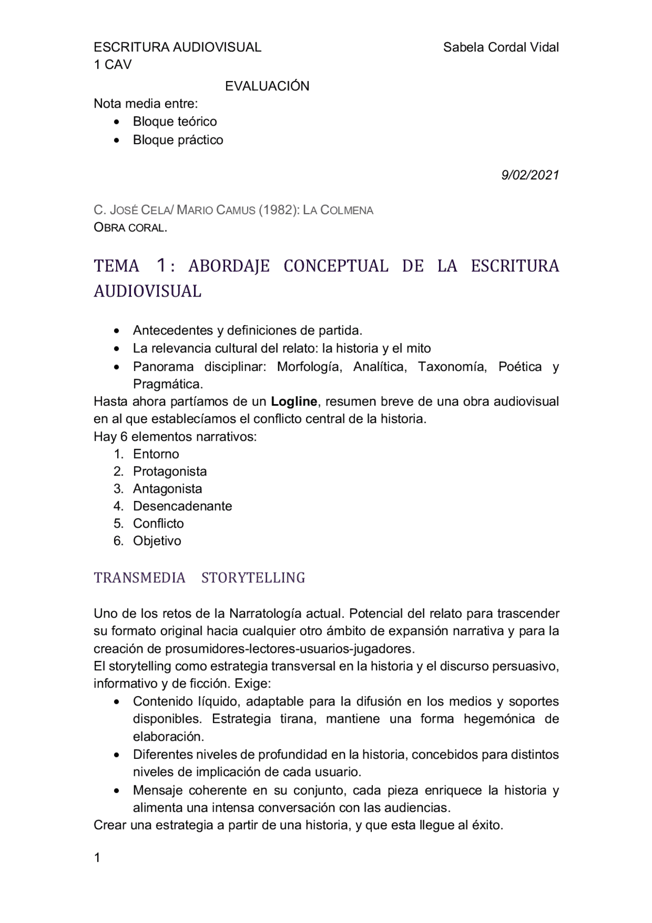 Apuntes Escritura Audiovisual Cav Usc Docsity