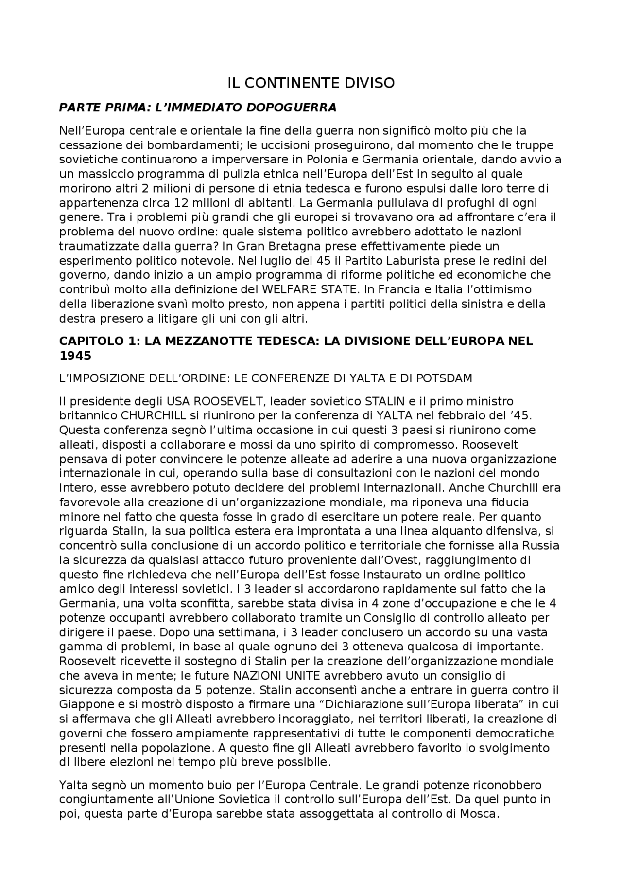 Il Continente Diviso Docsity