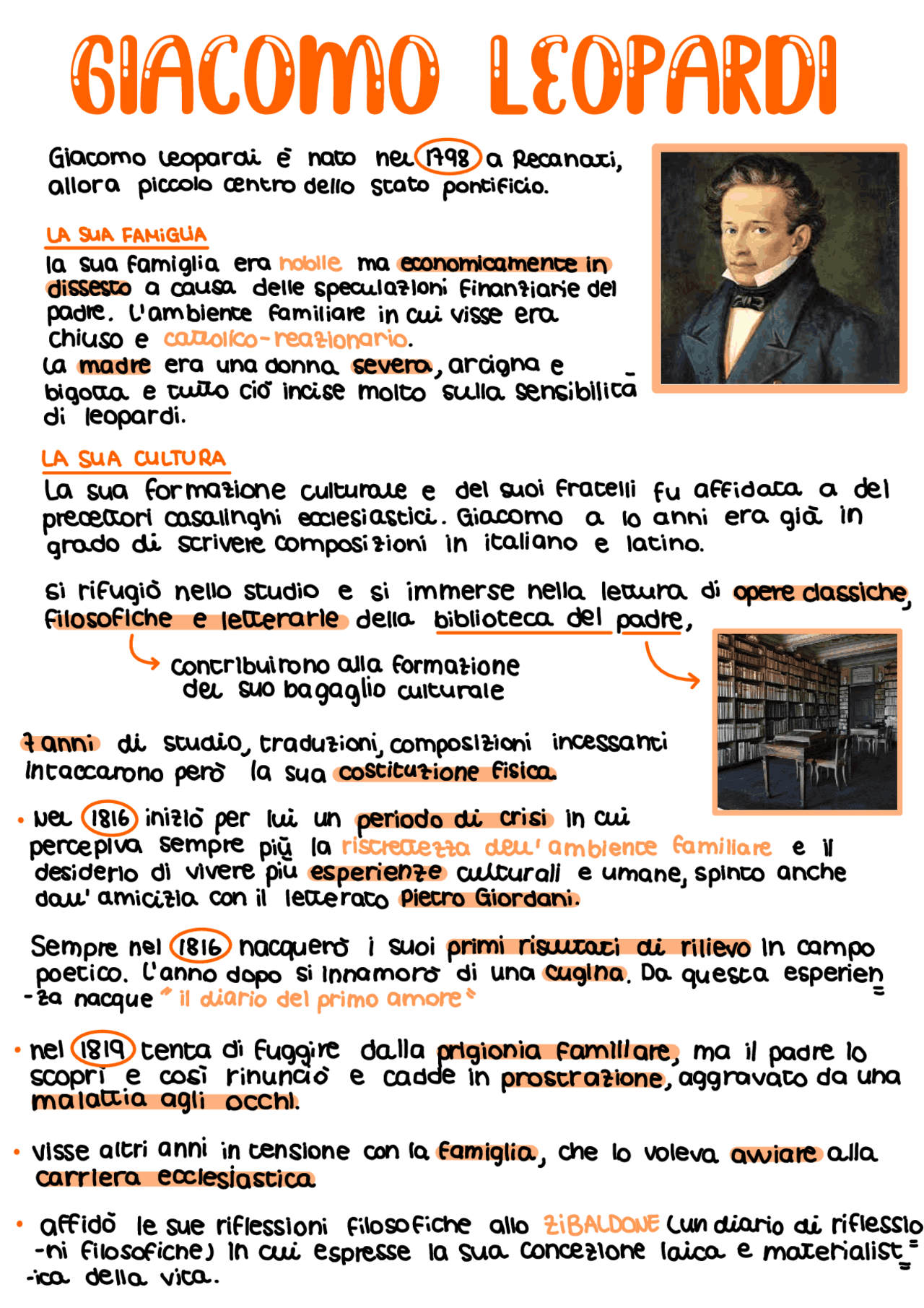 Giacomo leopardi - vita e pessimismo - Docsity