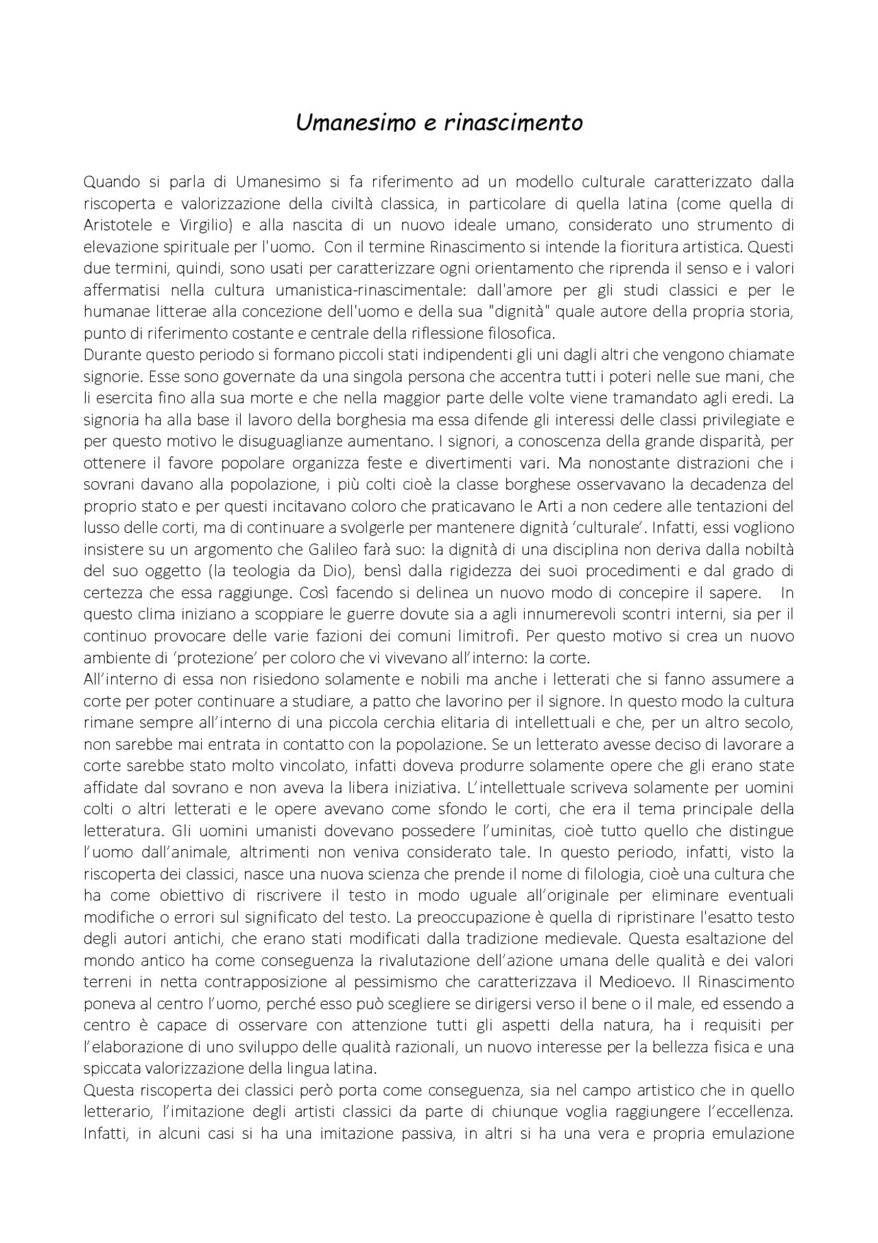 Umanesimo E Rinascimento Docsity