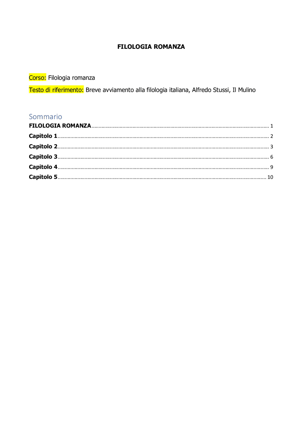Filologia Romanza Parte 1 Docsity