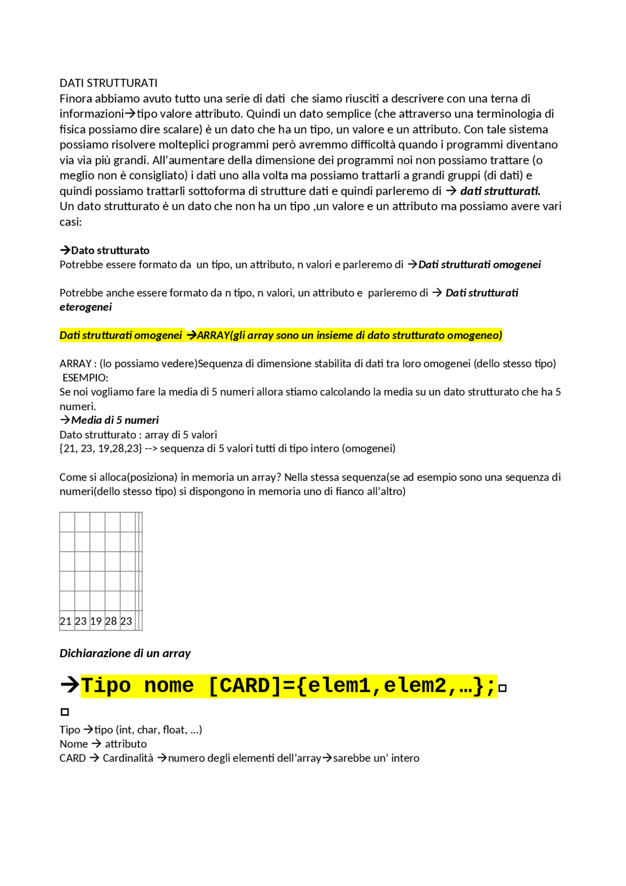 Appunti dati strutturati: array, matrici e tanto altro | Appunti di ...