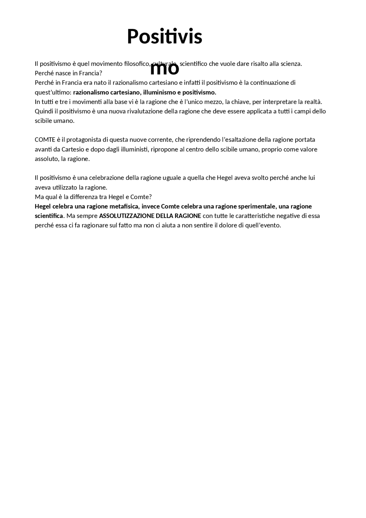 Positivismo E Comte Docsity