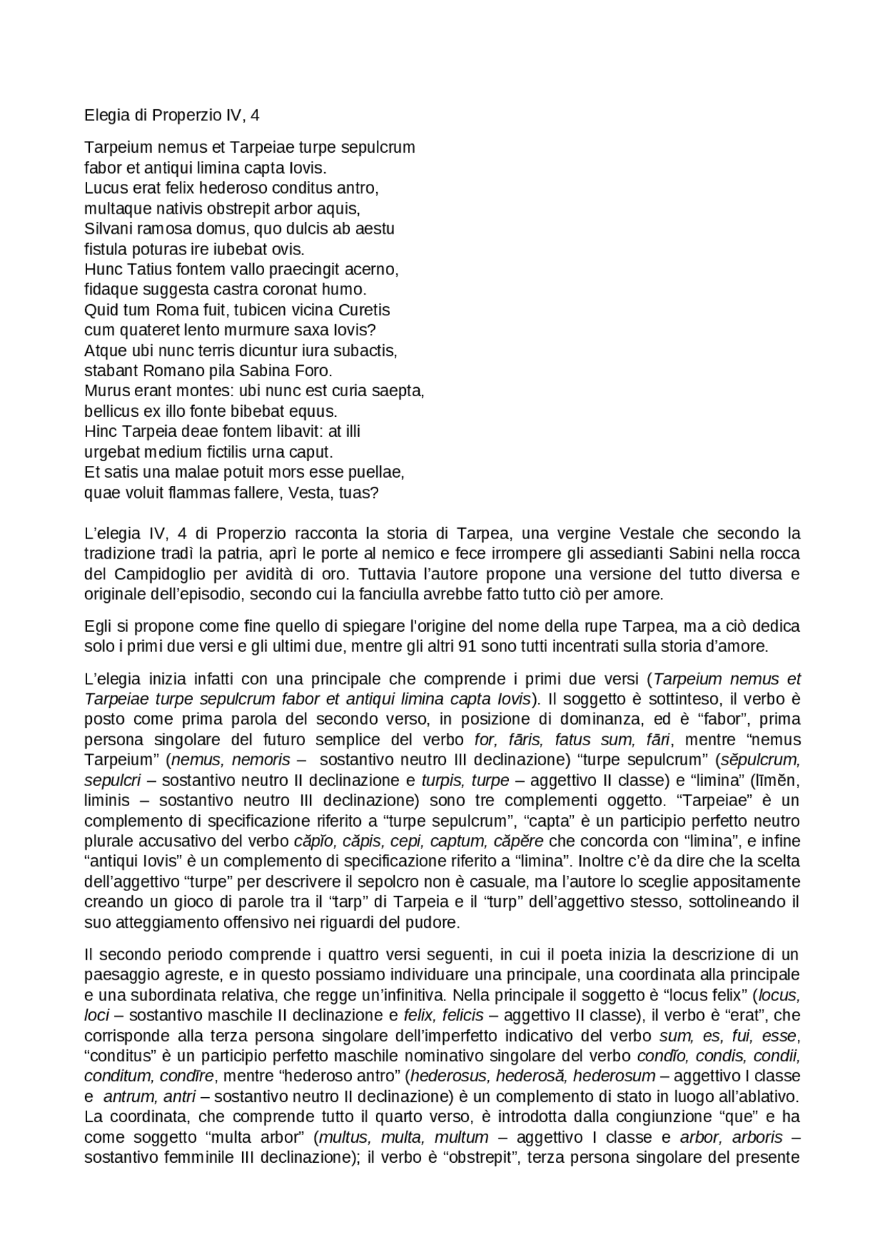 Lelegia Iv 4 Di Properzio Docsity