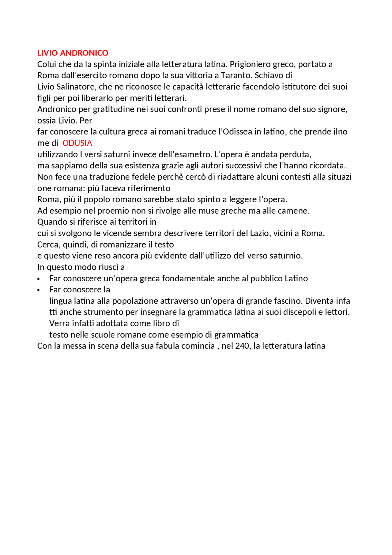 Livio Andronico Appunti Di Latino Docsity