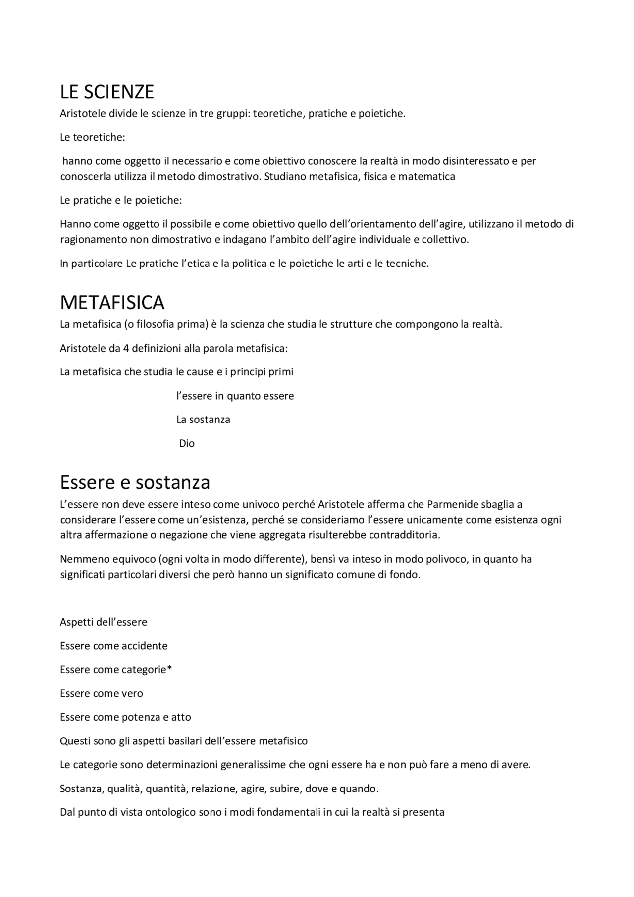 Appunti Primo Anno Filosofia Aristotele Docsity