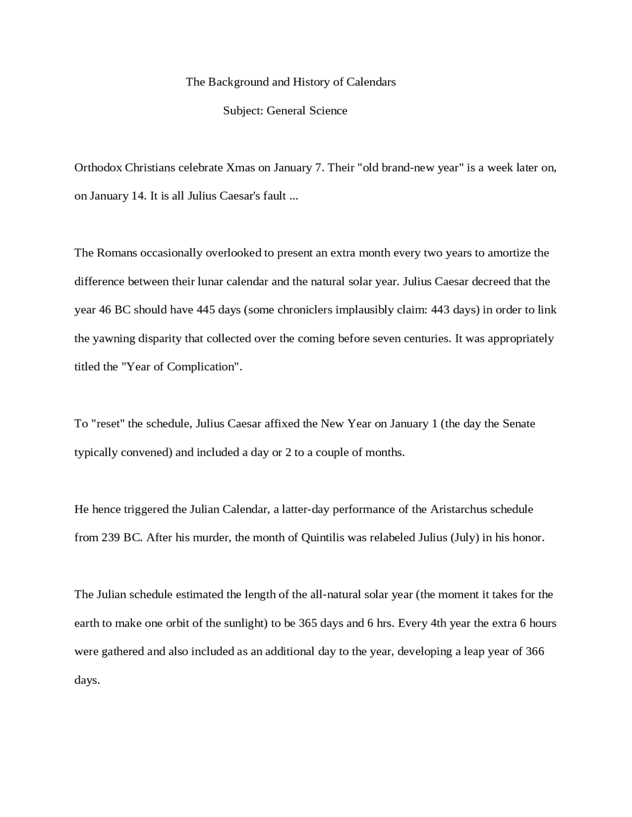 The Background and History of Calendars - Docsity