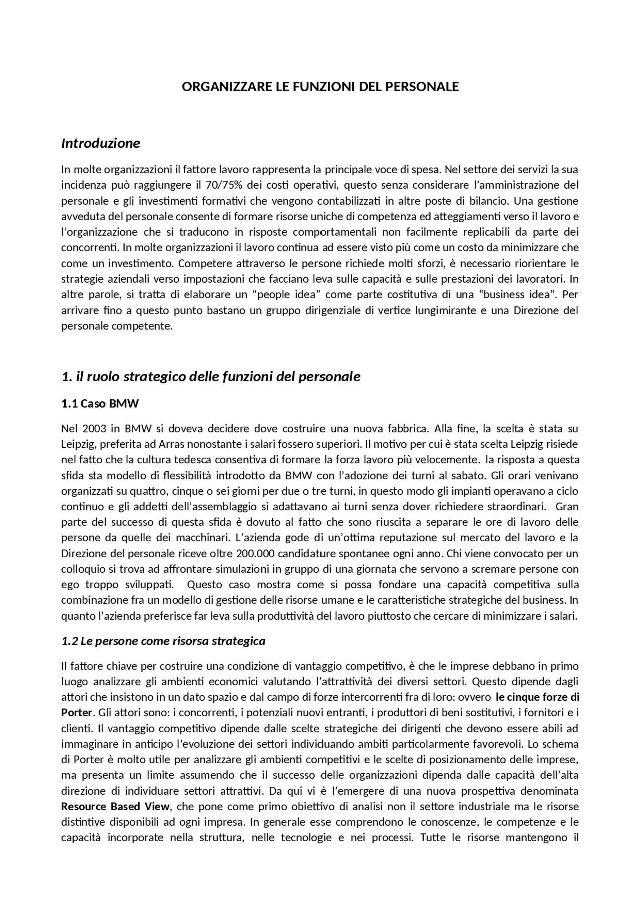 Riassunto Gestione Risorse Umane Docsity