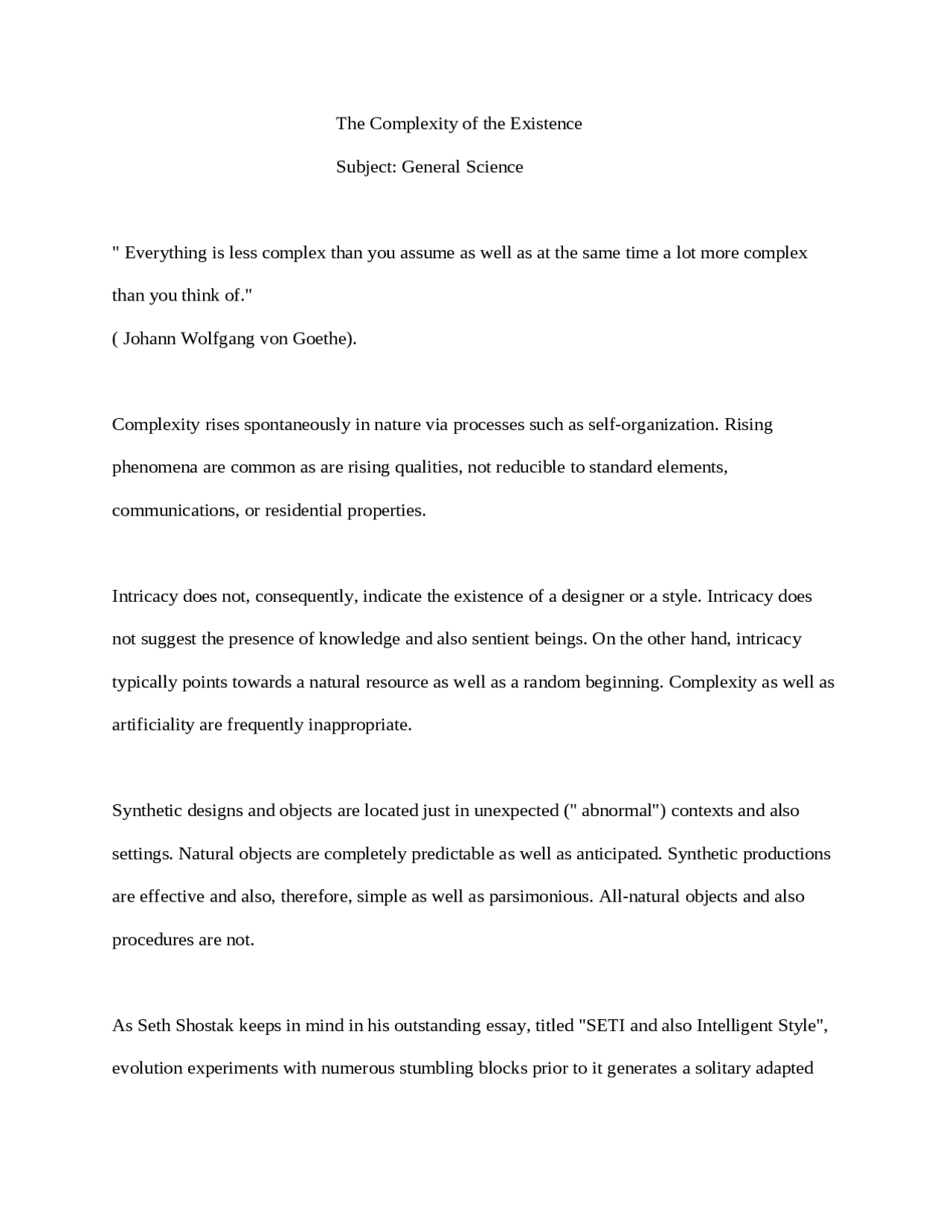 The Complexity Of The Existence Docsity