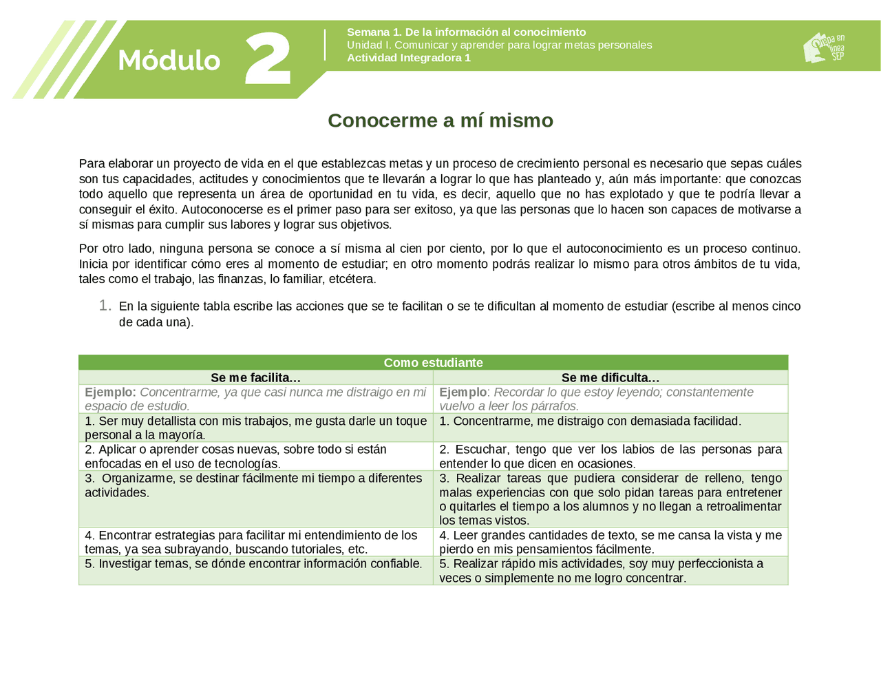 Actividad Integradora 1 Modulo 2 Conocerme a mí mismo. | Apuntes de ... Actividad Integradora 1 Modulo 2 Conocerme a mí mismo. | Apuntes de ...