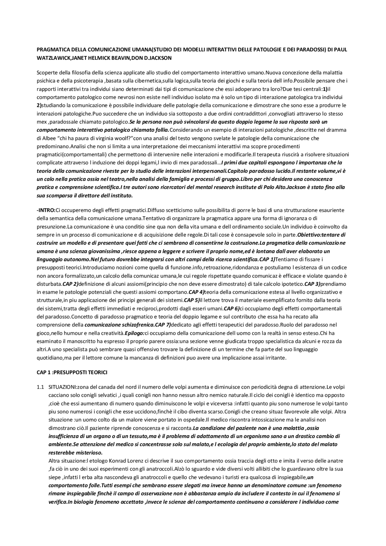 Pragmatica Della Comunicazione Umana Docsity