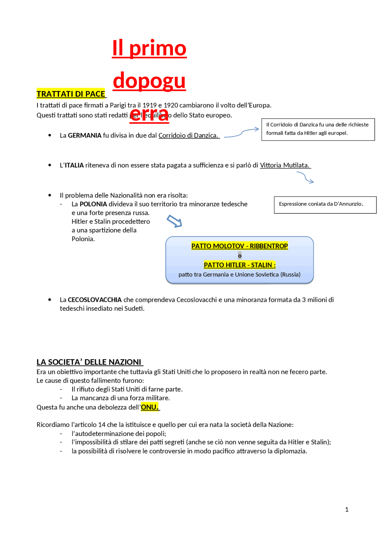 Il Primo Dopoguerra Docsity