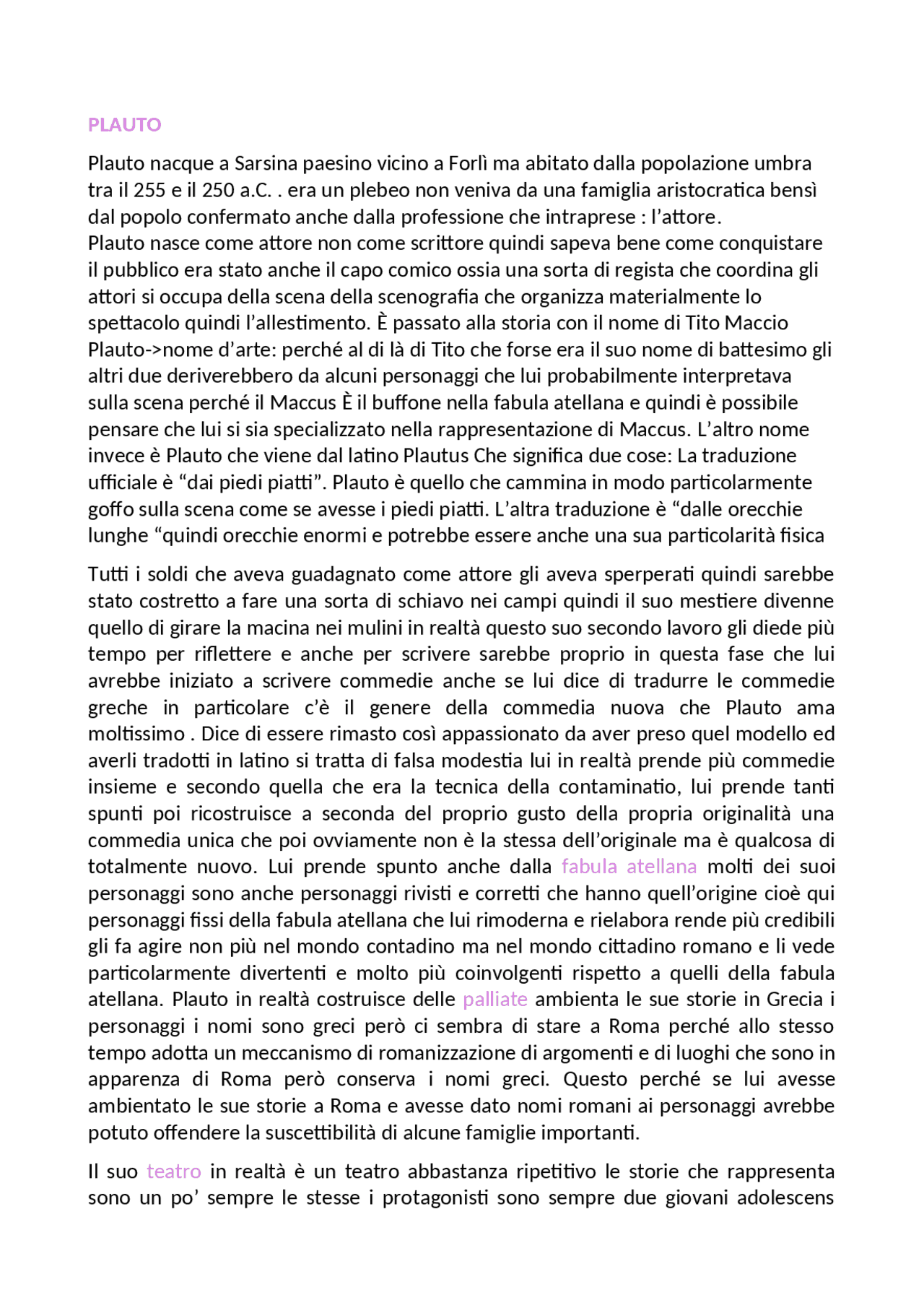 Plauto Vita E Opere Teatro Docsity