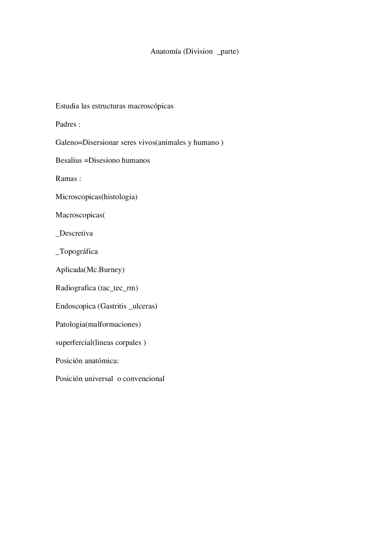 Generalidades De La Anatomía Docsity