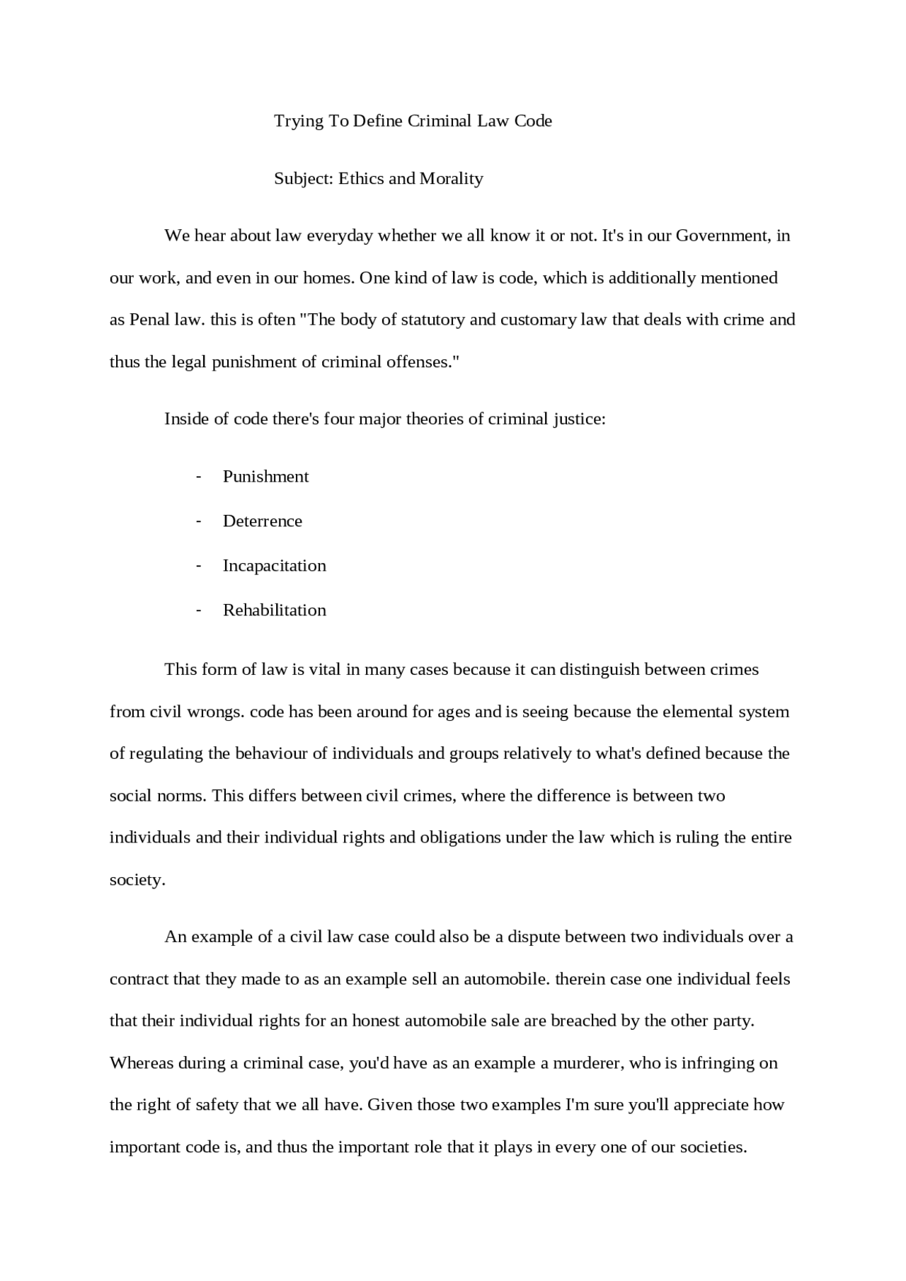 Trying To Define Criminal Law Code | Essays (university) Social Work ...