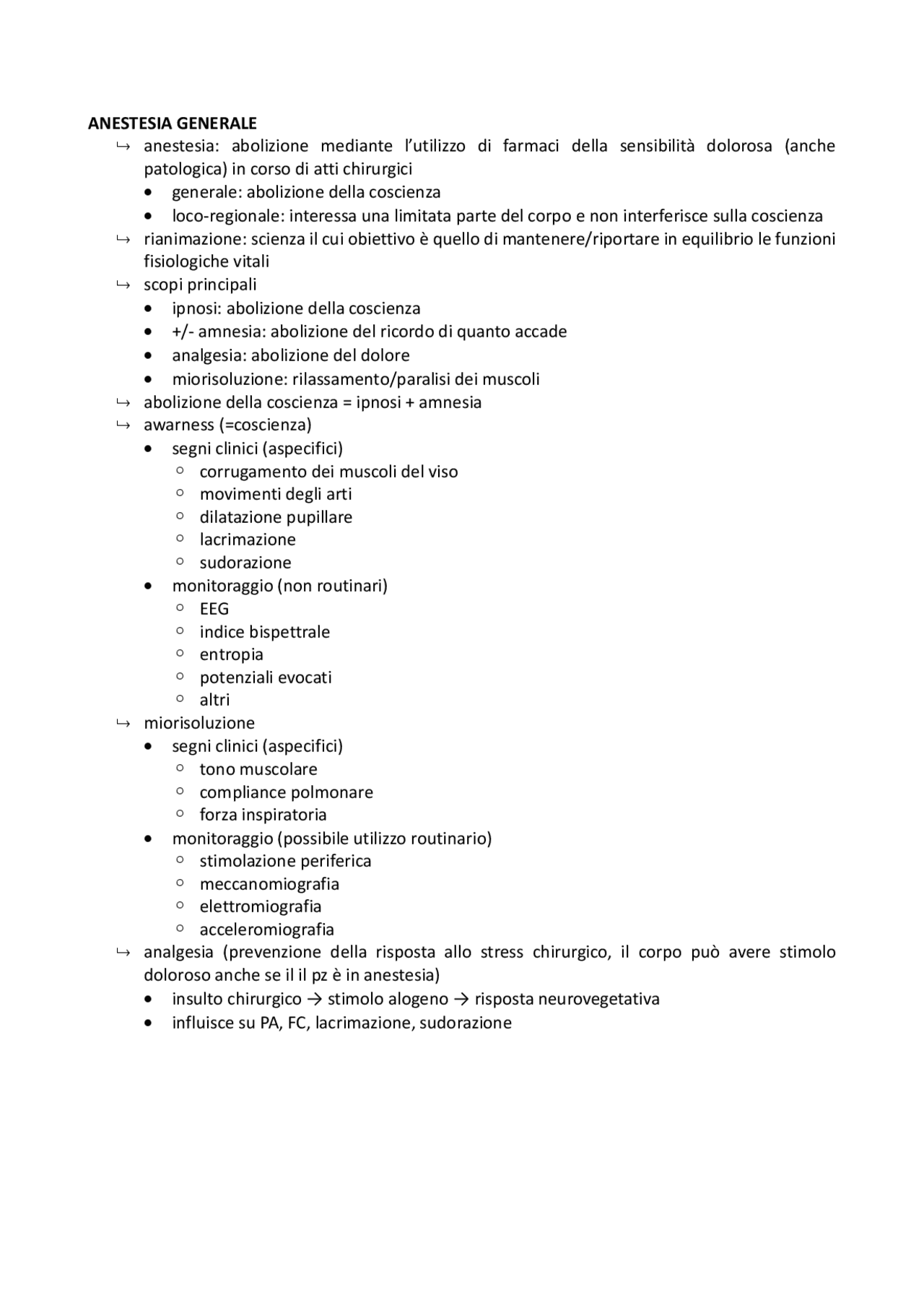 Anestesiologia E Terapia Antalgica Infermieristica Docsity