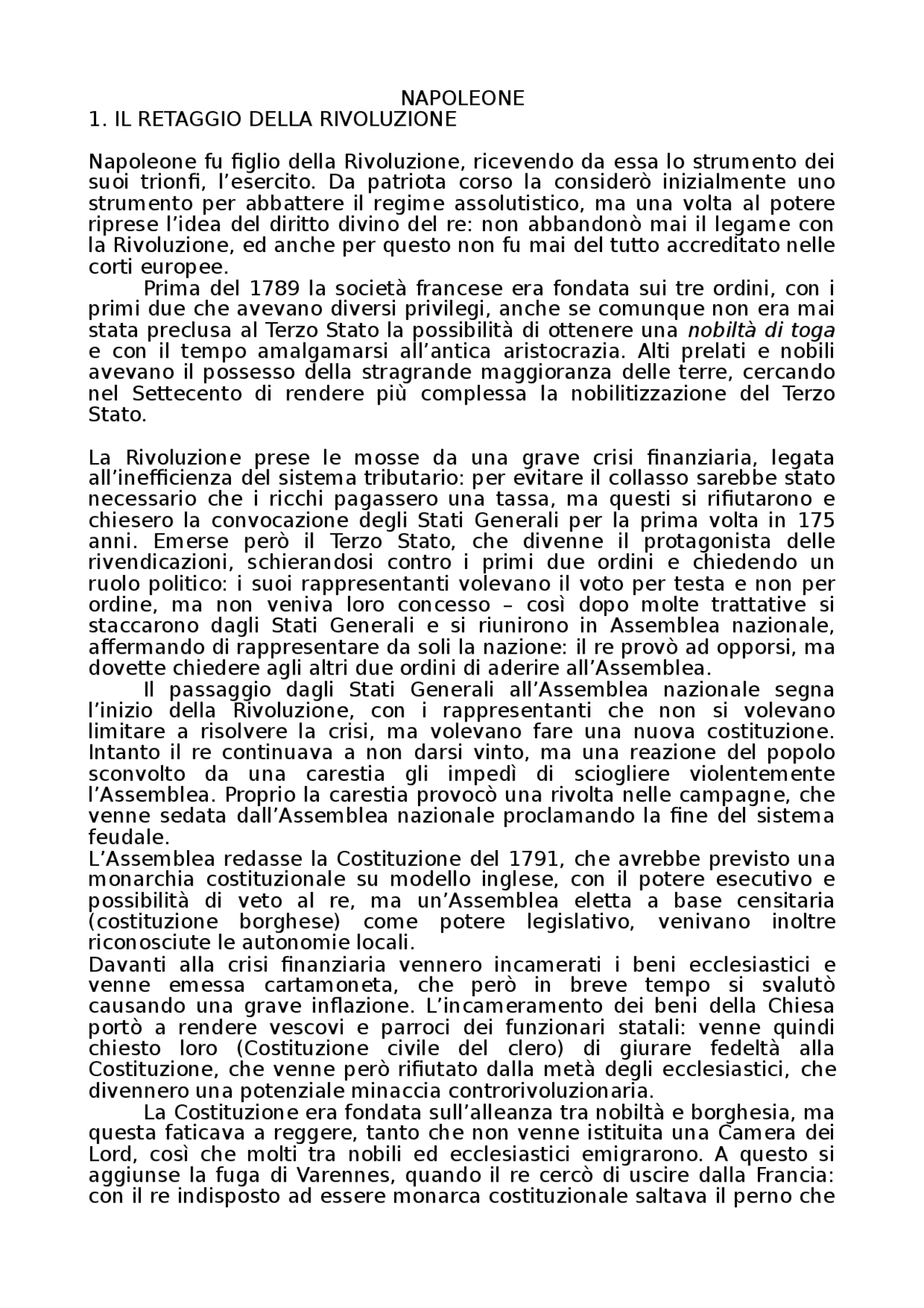 Napoleone Riassunto Completo Docsity