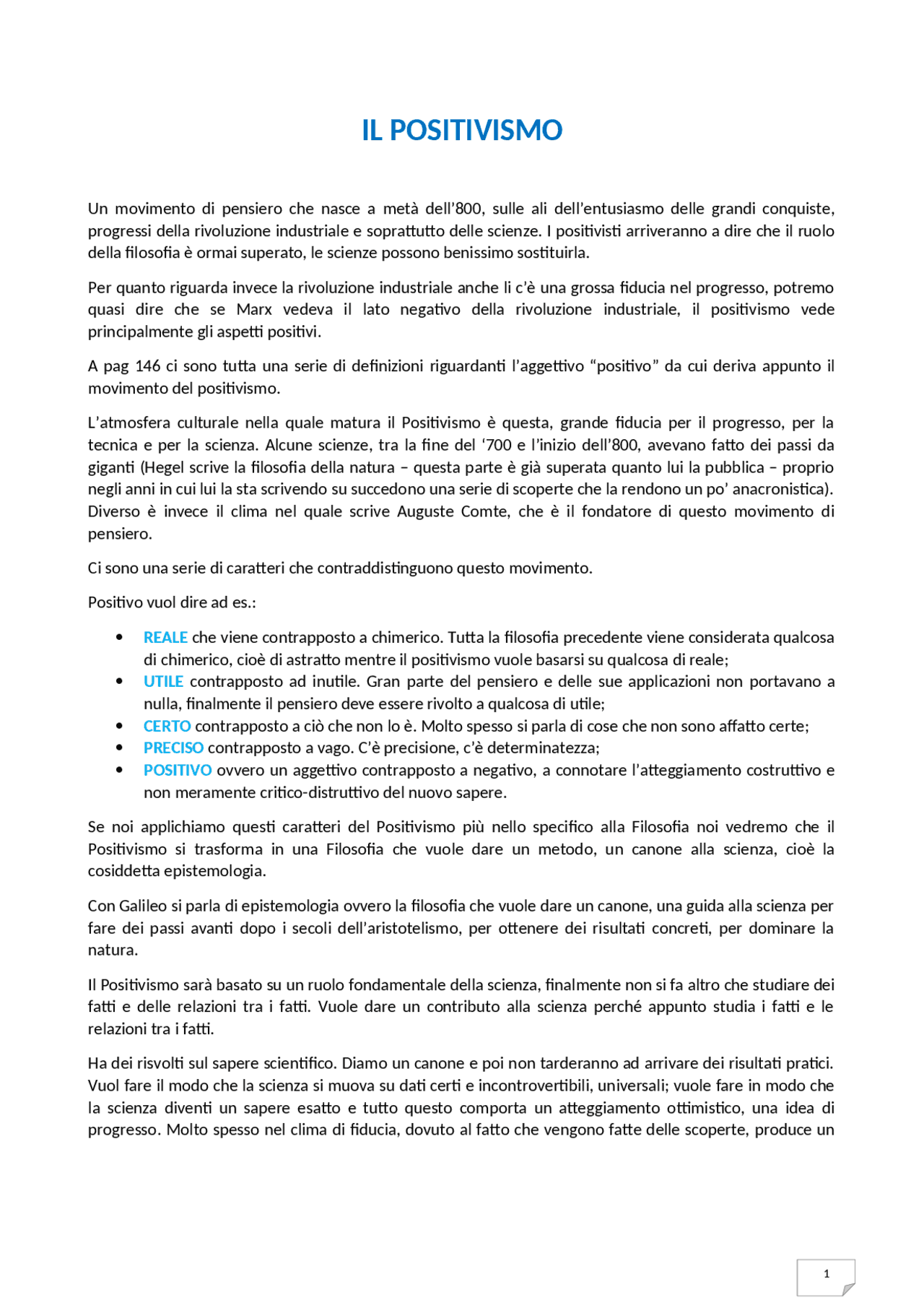 Il Positivismo E Pensieri Di Comte Evoluzionismo E Darwin Docsity