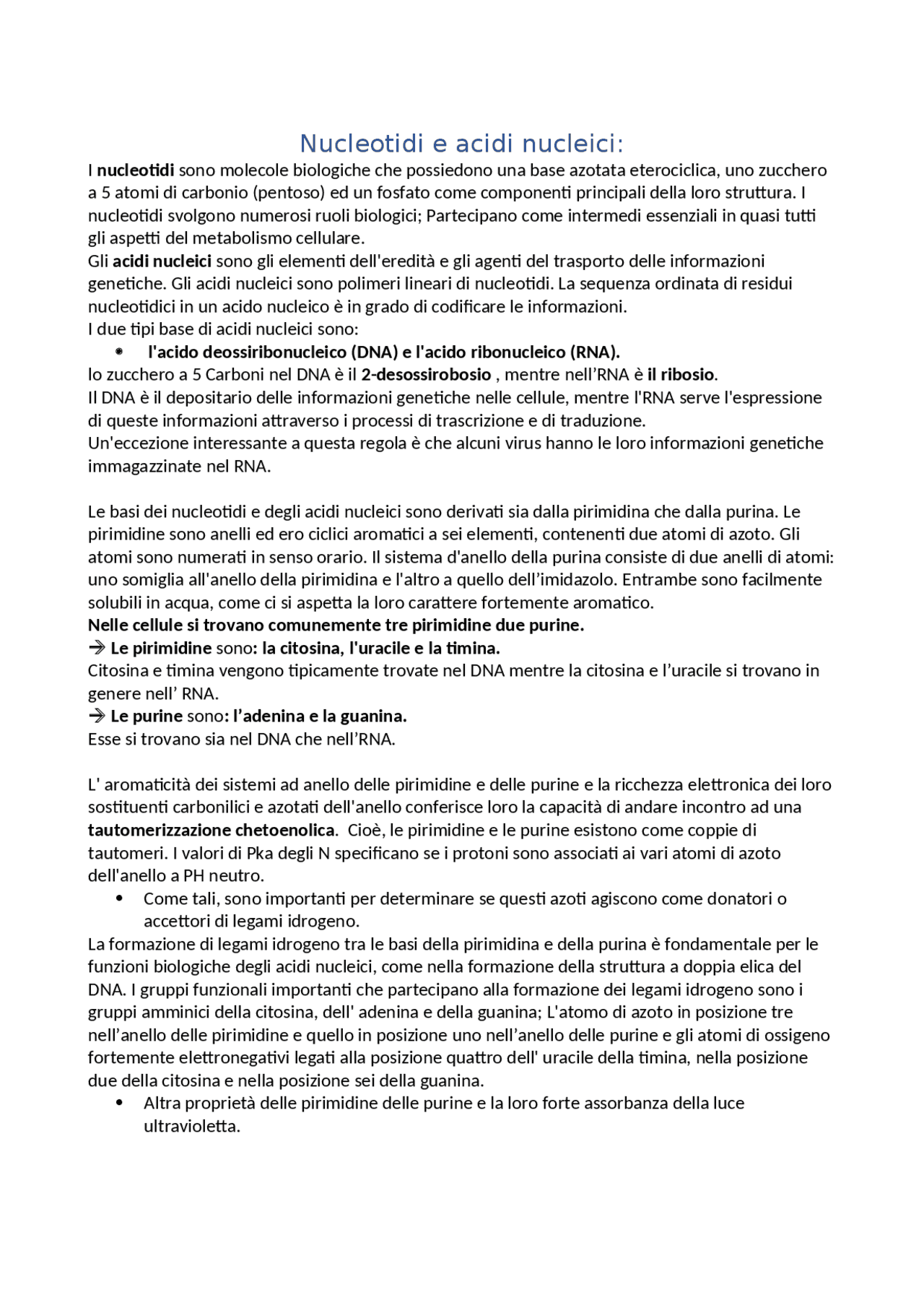 Appunti Su Nucleotidi E Acidi Nucleici Docsity