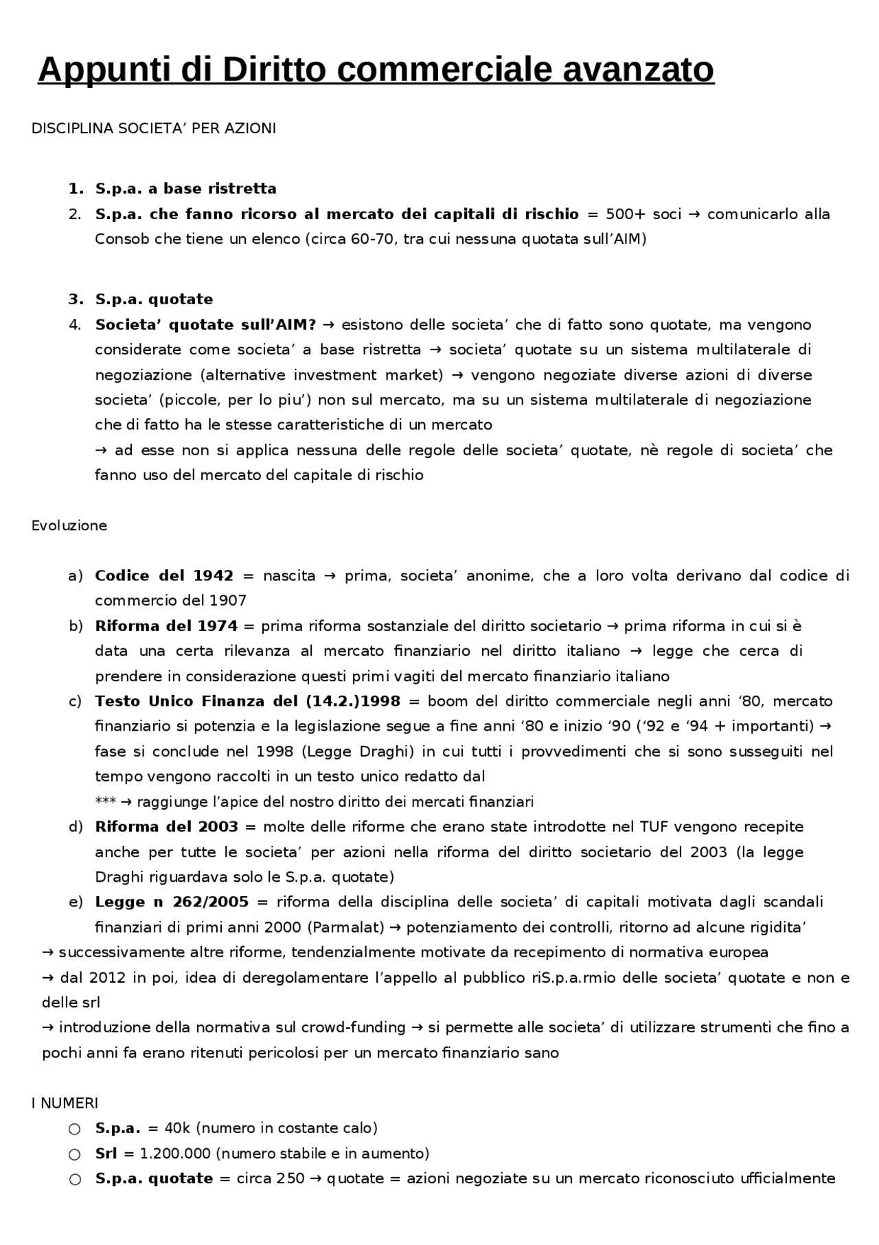 Appunti Completi Di Diritto Commerciale Avanzato Appunti Di Diritto