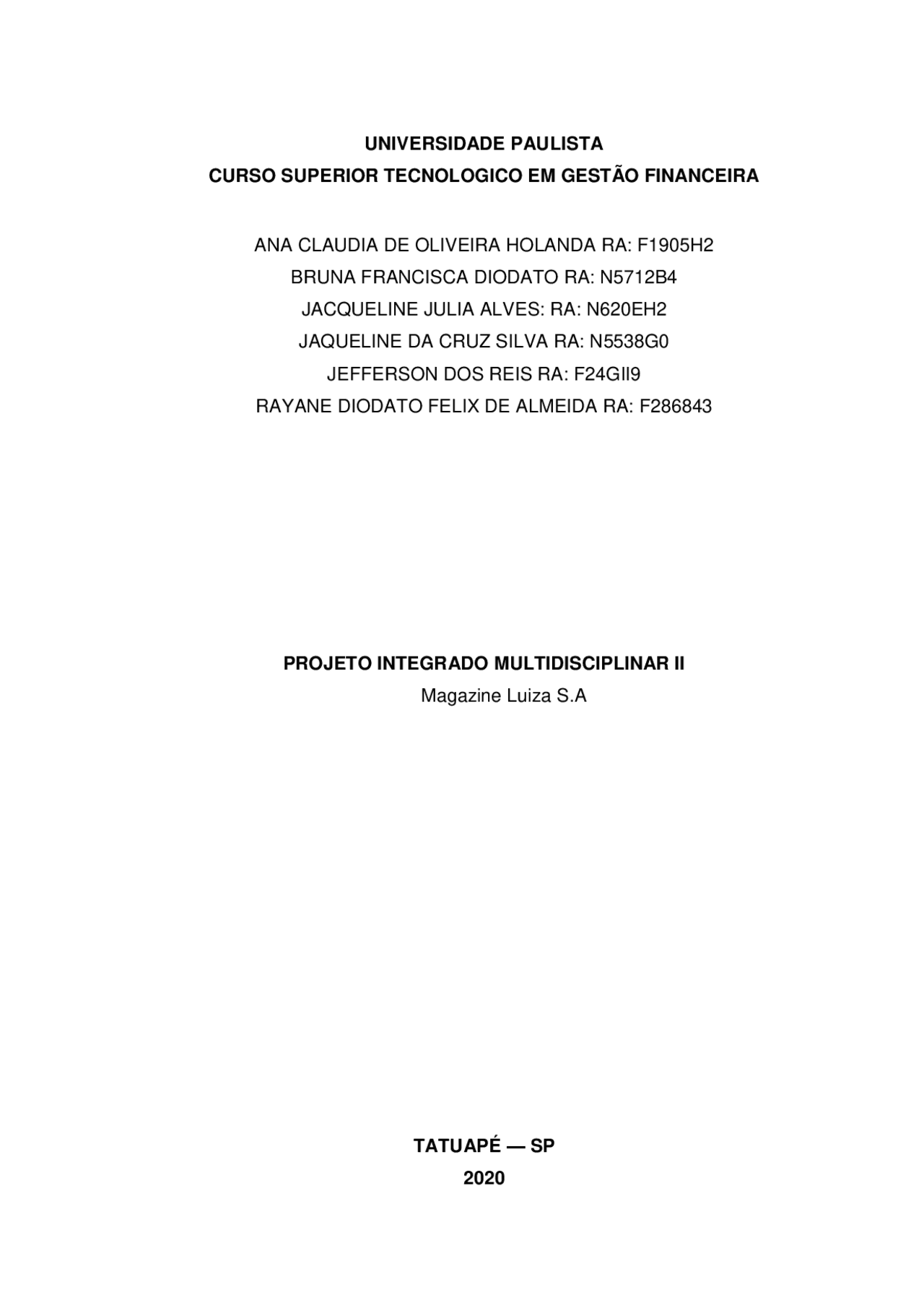Projeto Integrado Multidisciplinar Docsity