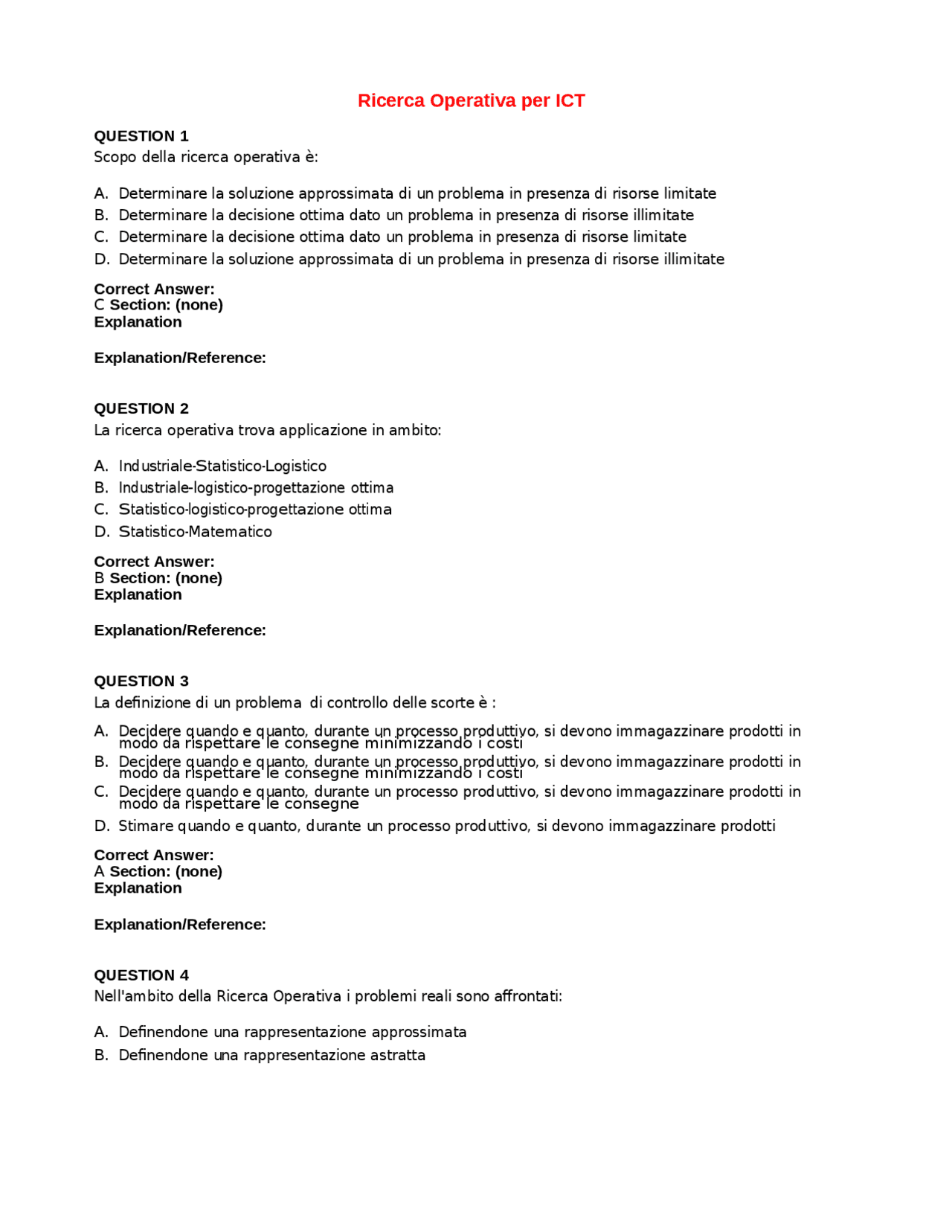 Ricerca Operativa Per Ict Ingegneria Informatica L 8 Mercatorum Docsity