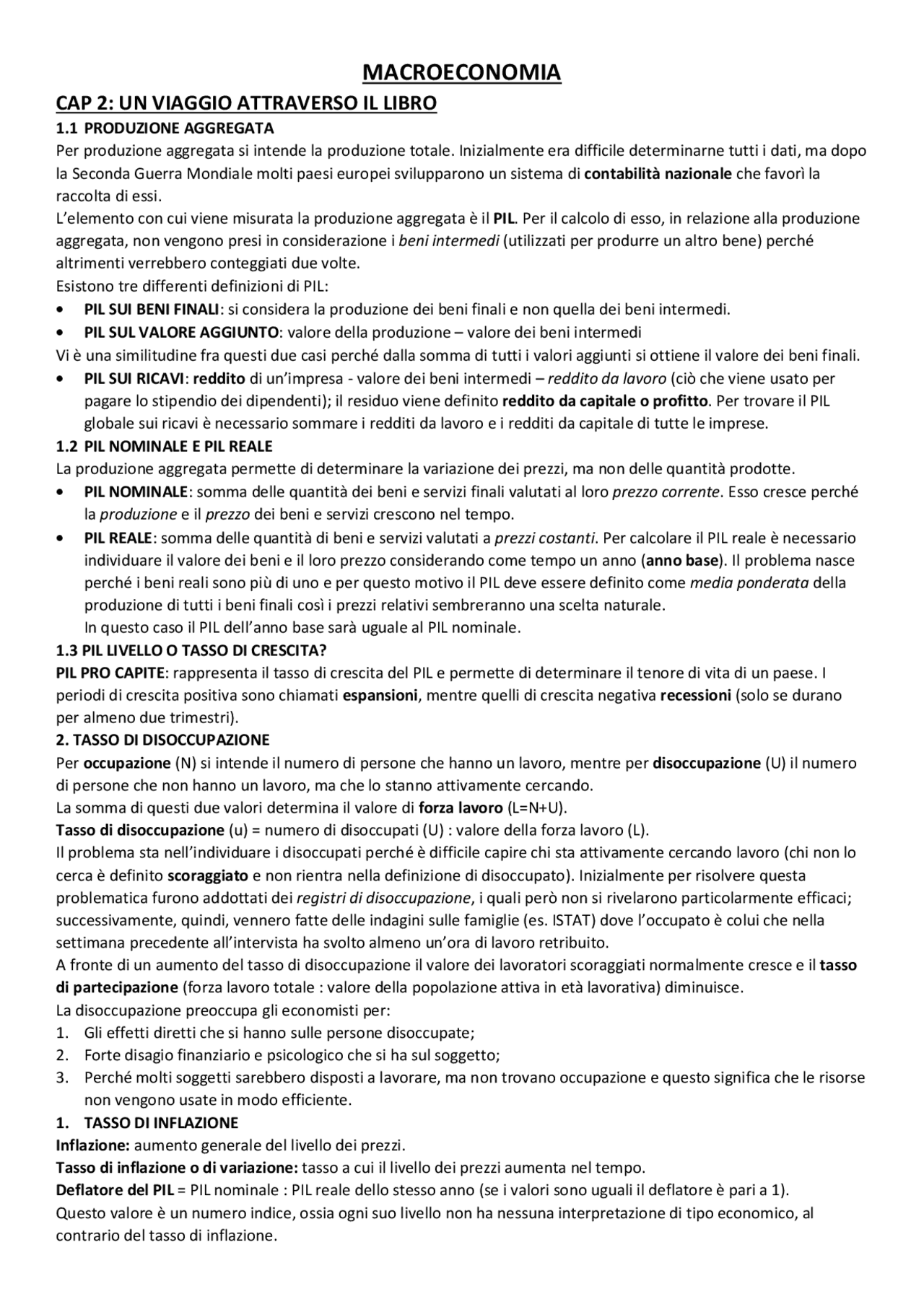 MACROECONOMIA PRIMO PARZIALE (Onorato e Cati) - Docsity